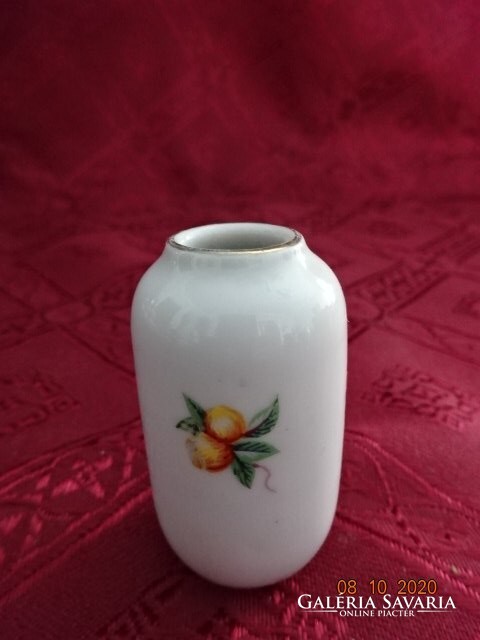 Hollóházi porcelán mini váza, sárga virágos, magassága 5,5 cm. Vanneki ...