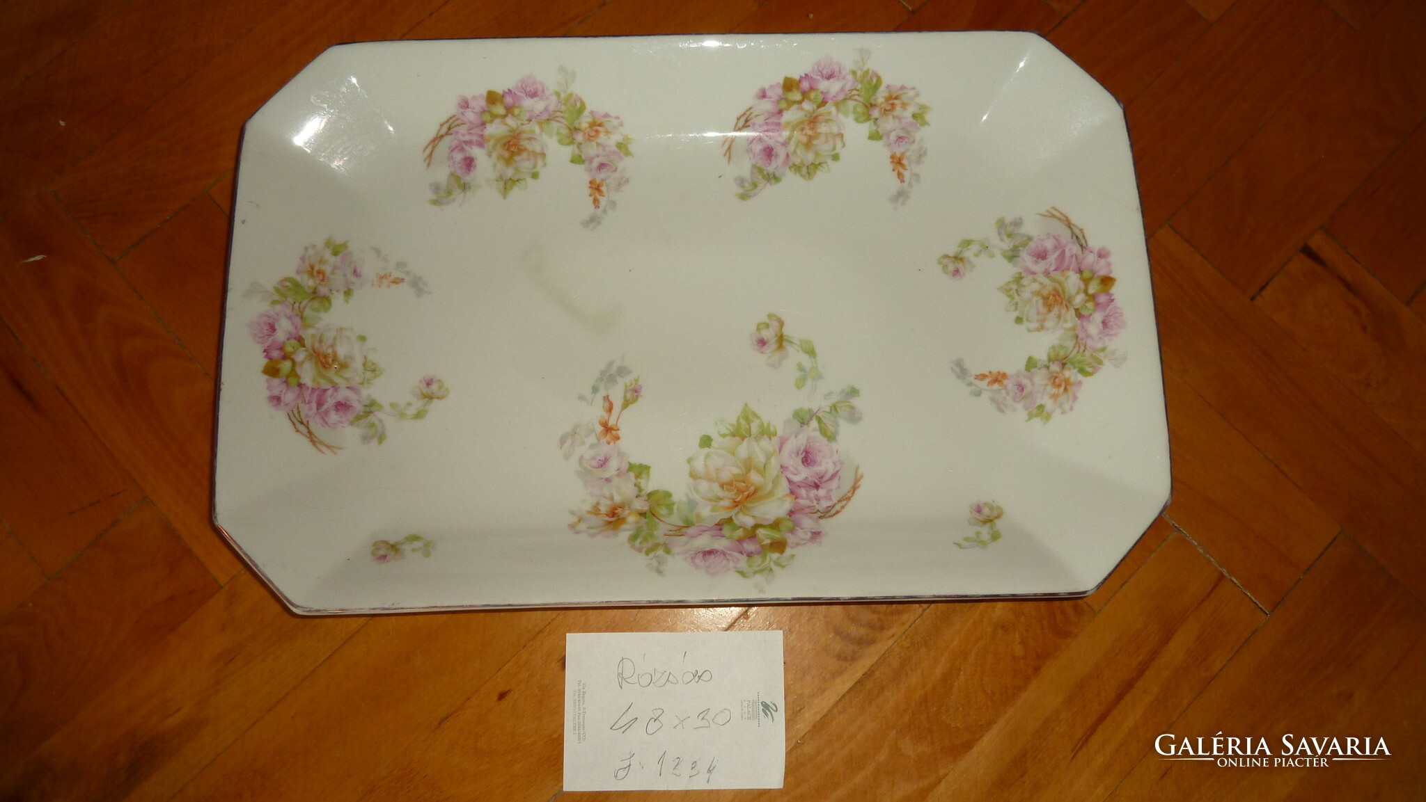 Szögletes porcelán szendvics vagy húsos virág mintás vastag, súlyos tál ...