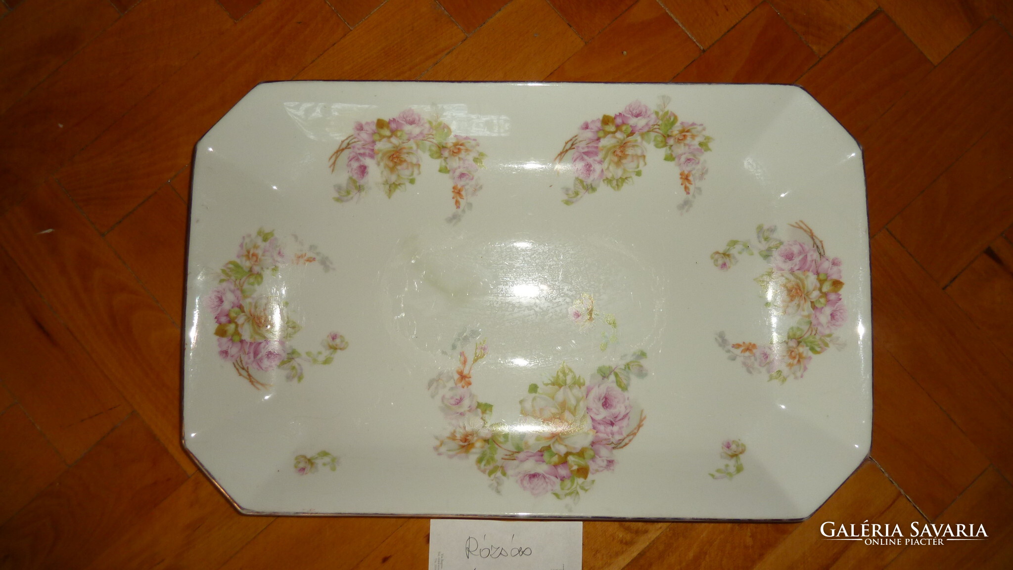 Szögletes porcelán szendvics vagy húsos virág mintás vastag, súlyos tál ...