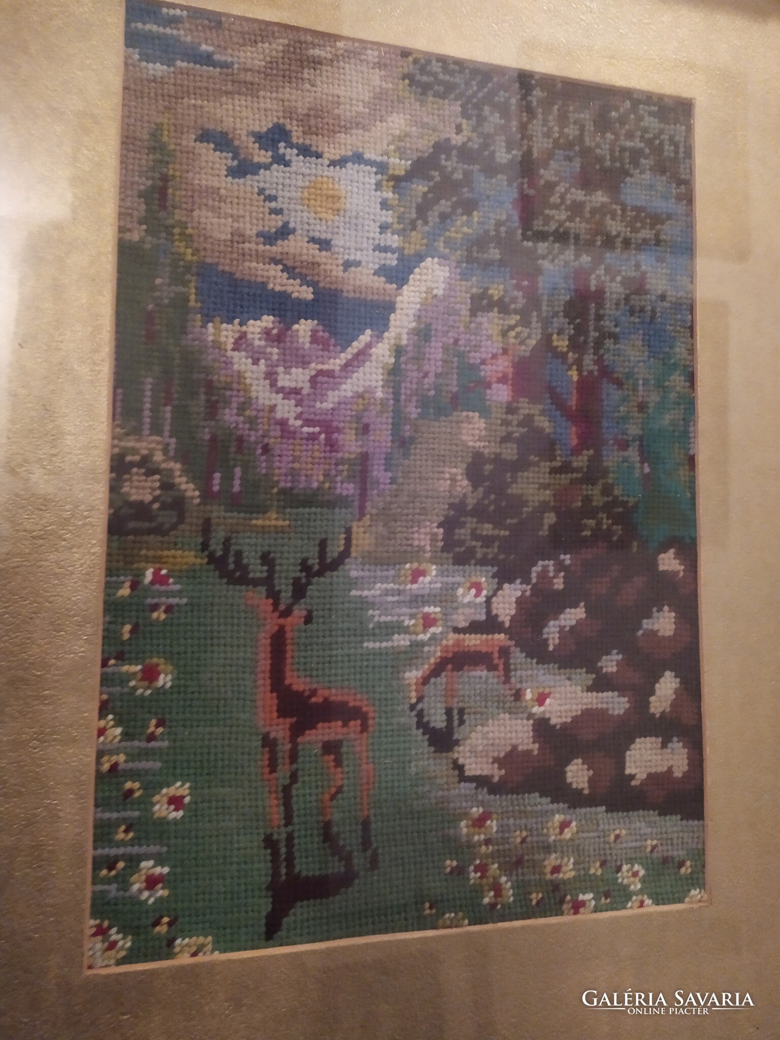 Régi gobelin gobelin keretben 52x42 cm - Kép, grafika | Galéria Savaria ...