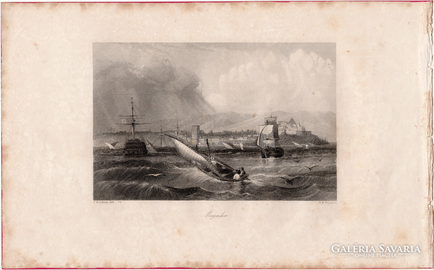 Magador, steel engraving 1845, engraving, original, 10 x 16, Sanira ...