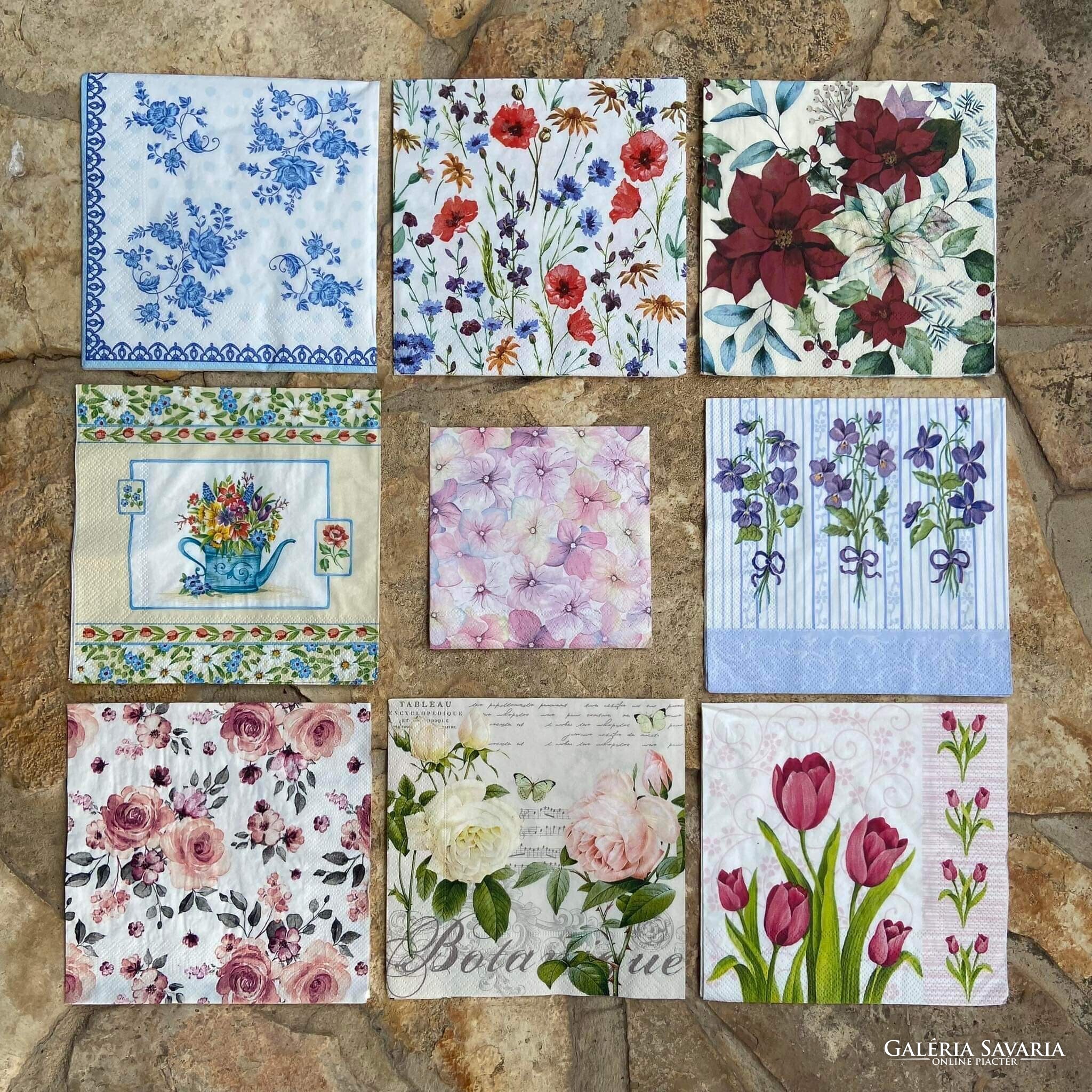 Virágos (tulipán, rózsa, ibolya, mikulásvirág, mezei virágok) szalvéta ...