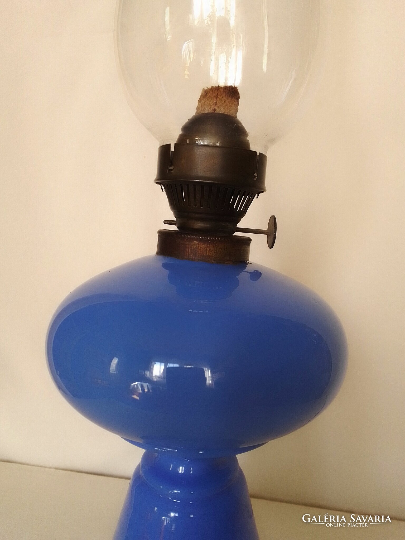 Beautiful, huge, antique purple blue milk glass kerosene lamp, huta ...
