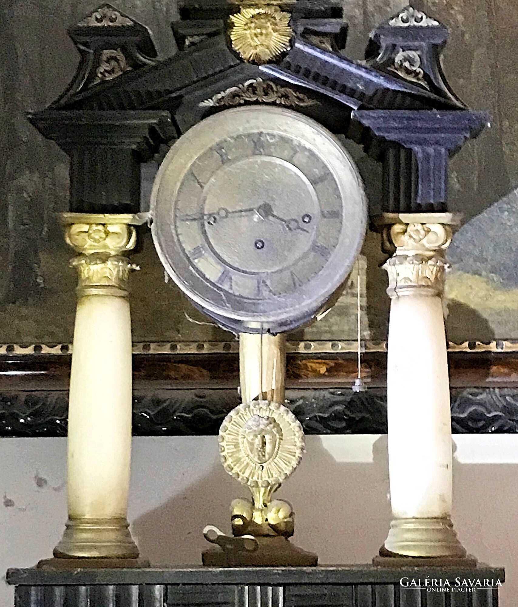 Antique mantel clock with alabaster columns - in need of restoration as ...