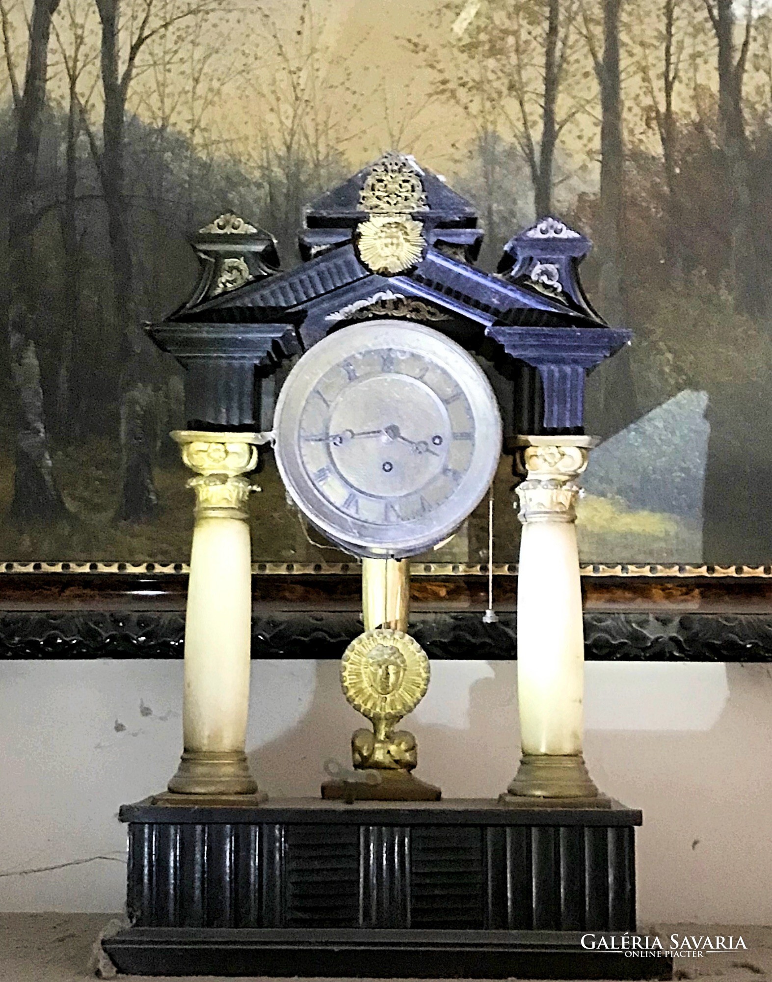 Antique mantel clock with alabaster columns - in need of restoration as ...