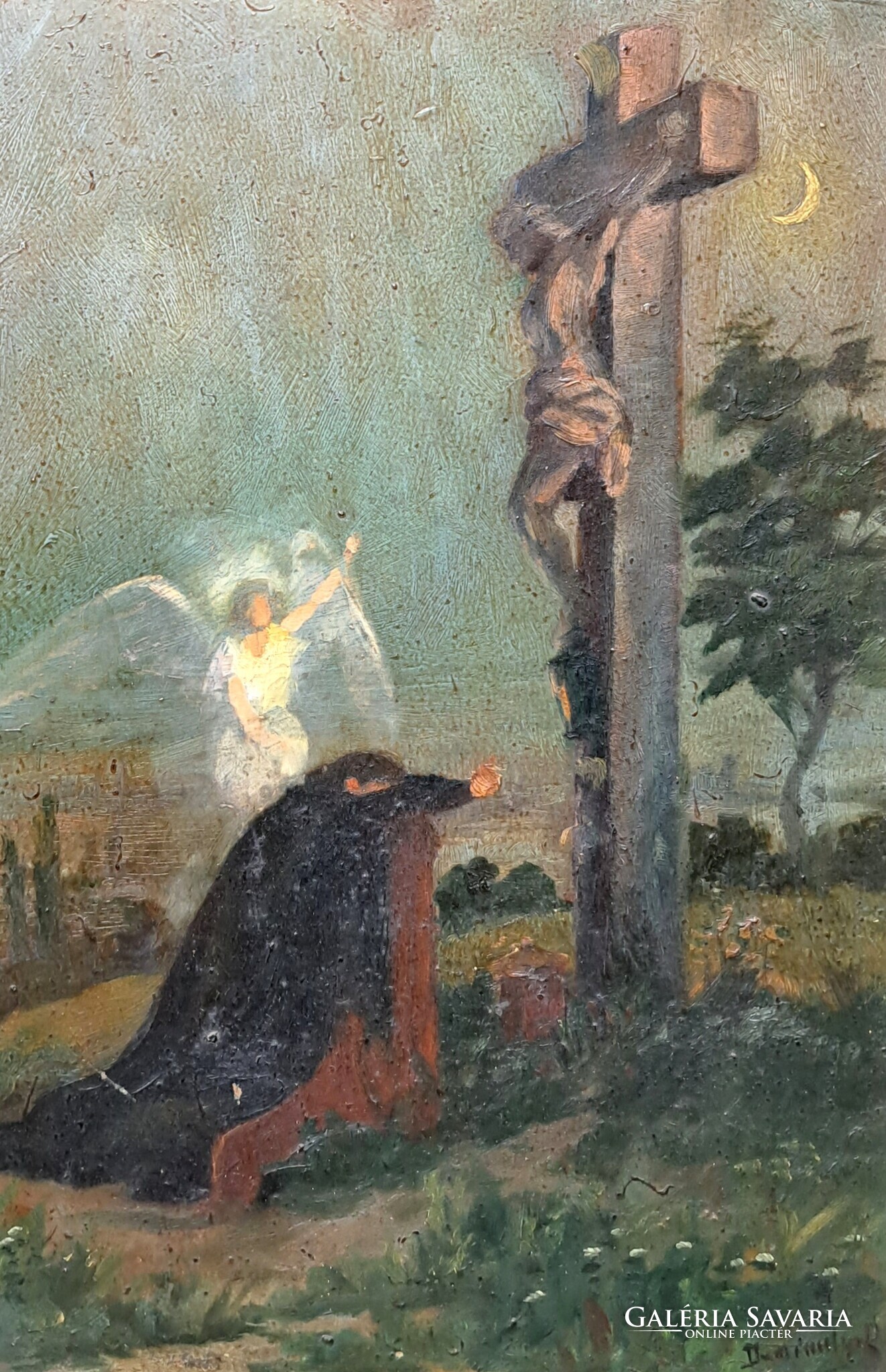 Old sacred oil painting - Jesus on the cross - size with frame 47x33.5 ...