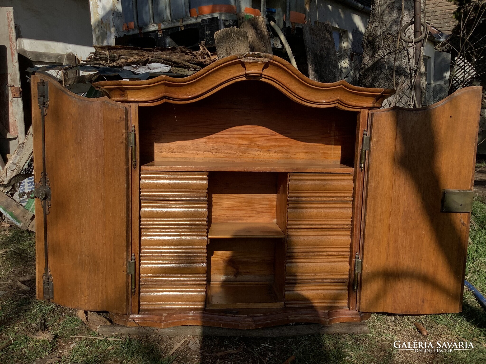 Neo-baroque German wall storage teak marquetry chest oak cabinet ...