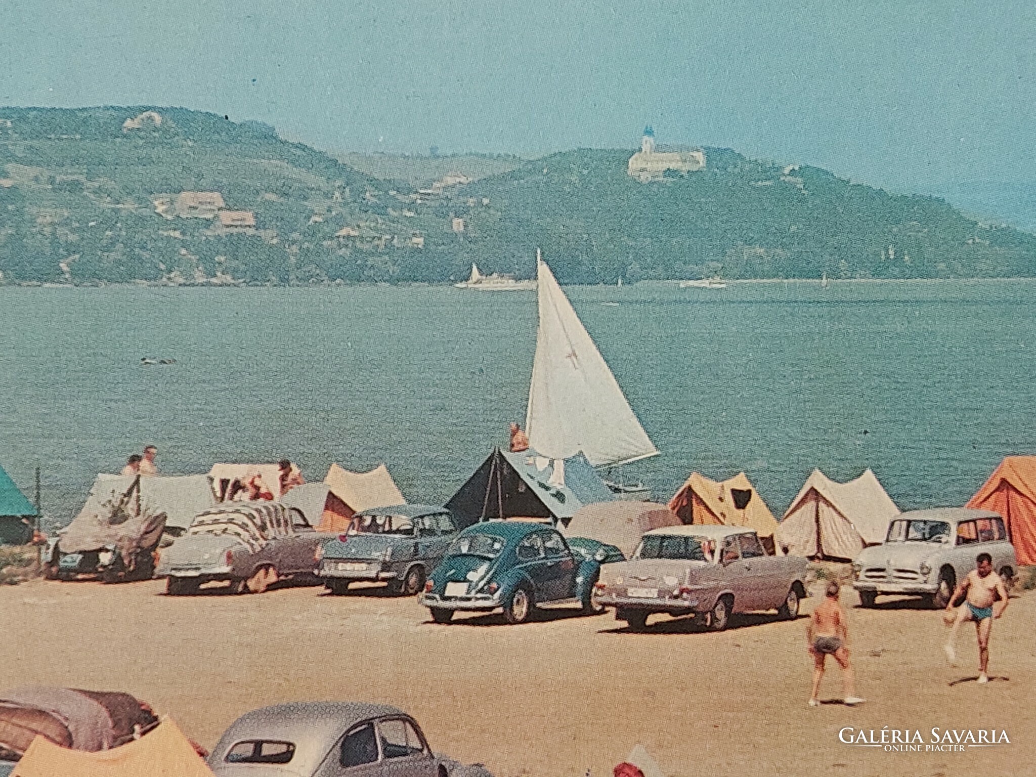 Régi képeslap retro fotó levelezőlap Balaton 1971 camping autók ...