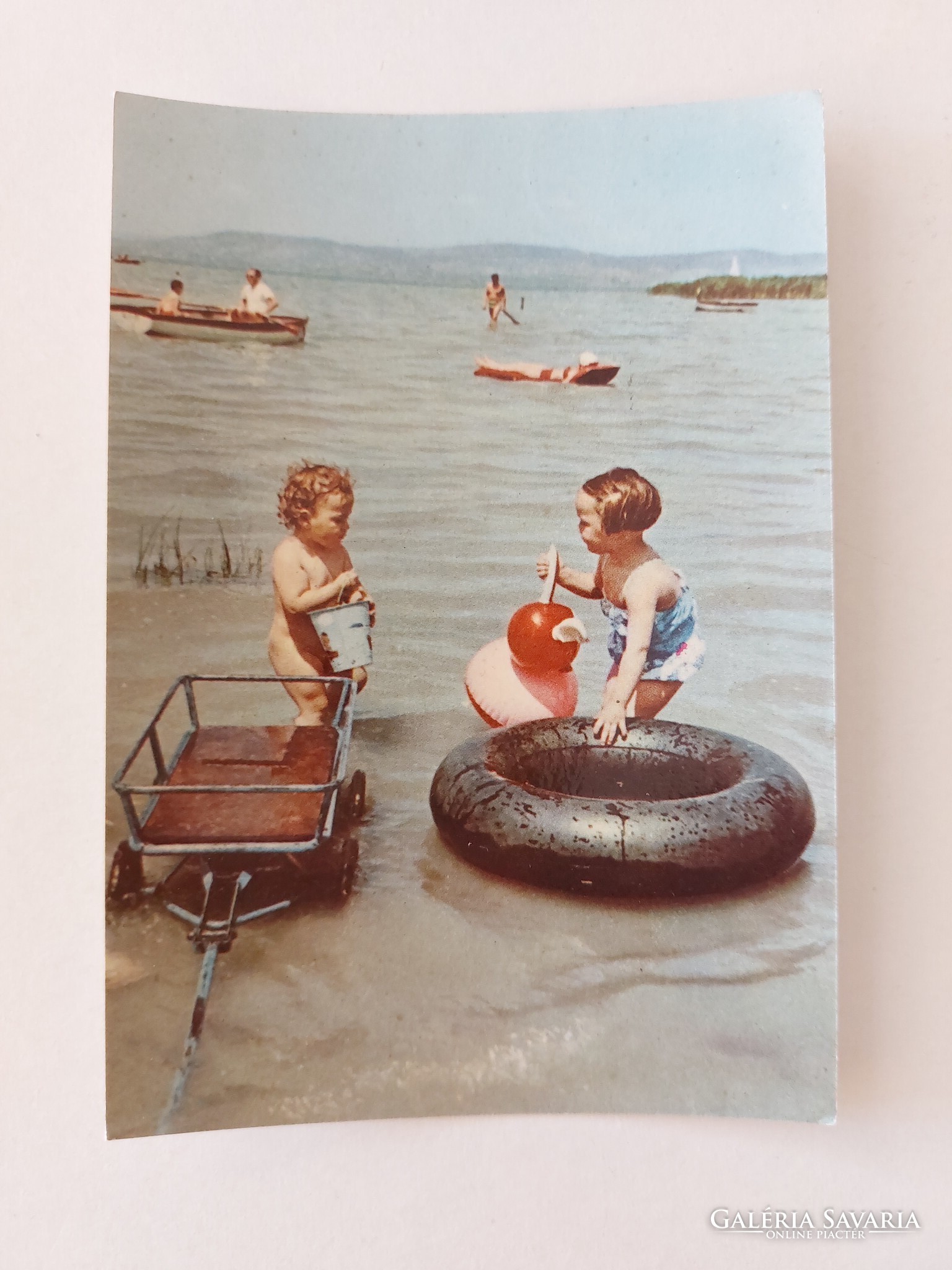Régi képeslap 1963 Balaton fotó levelezőlap strand gyerekek ...