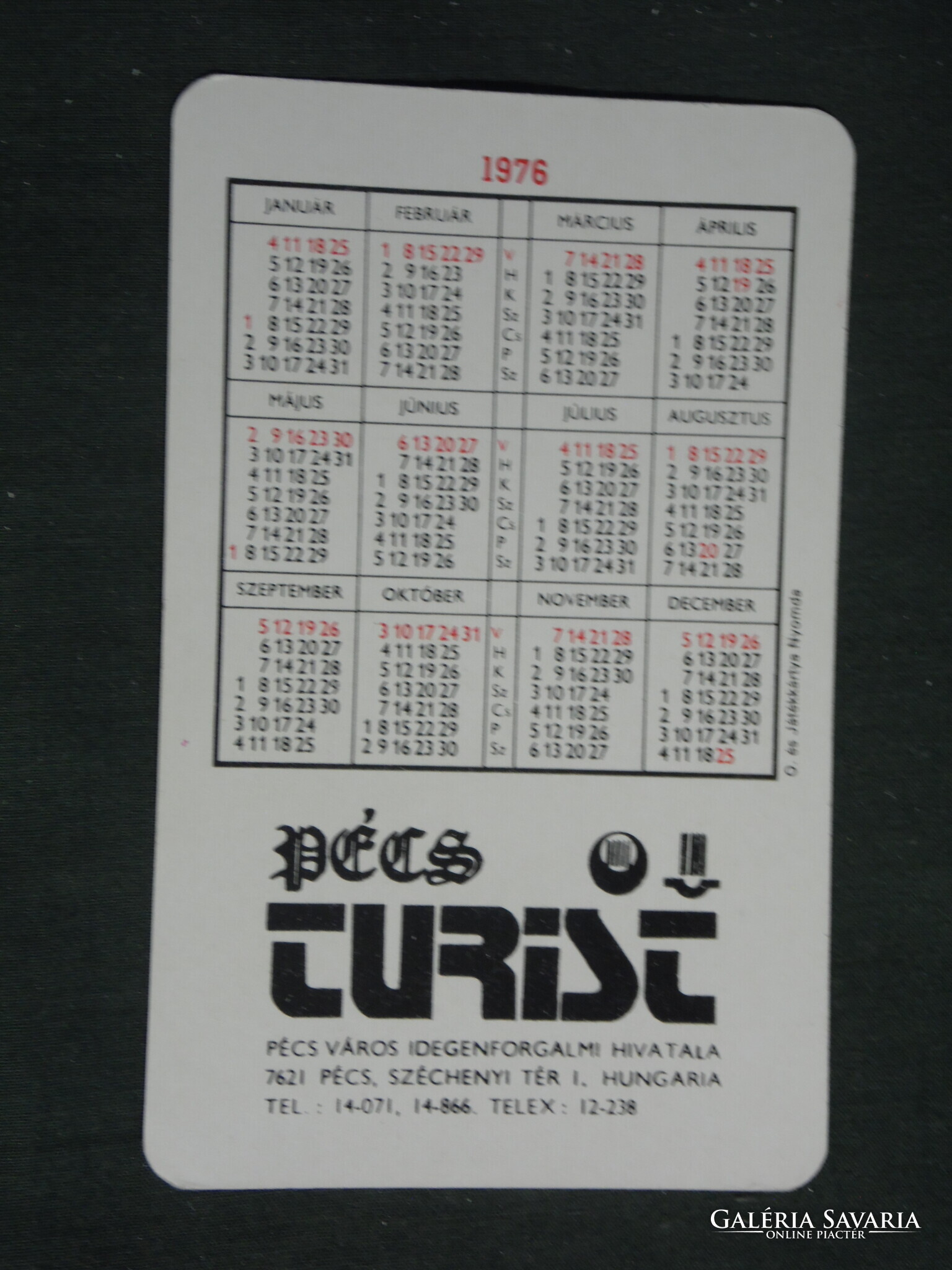 Card calendar, Pécs tourist office, Mecsek TV tower skyline, 1976, (2 ...