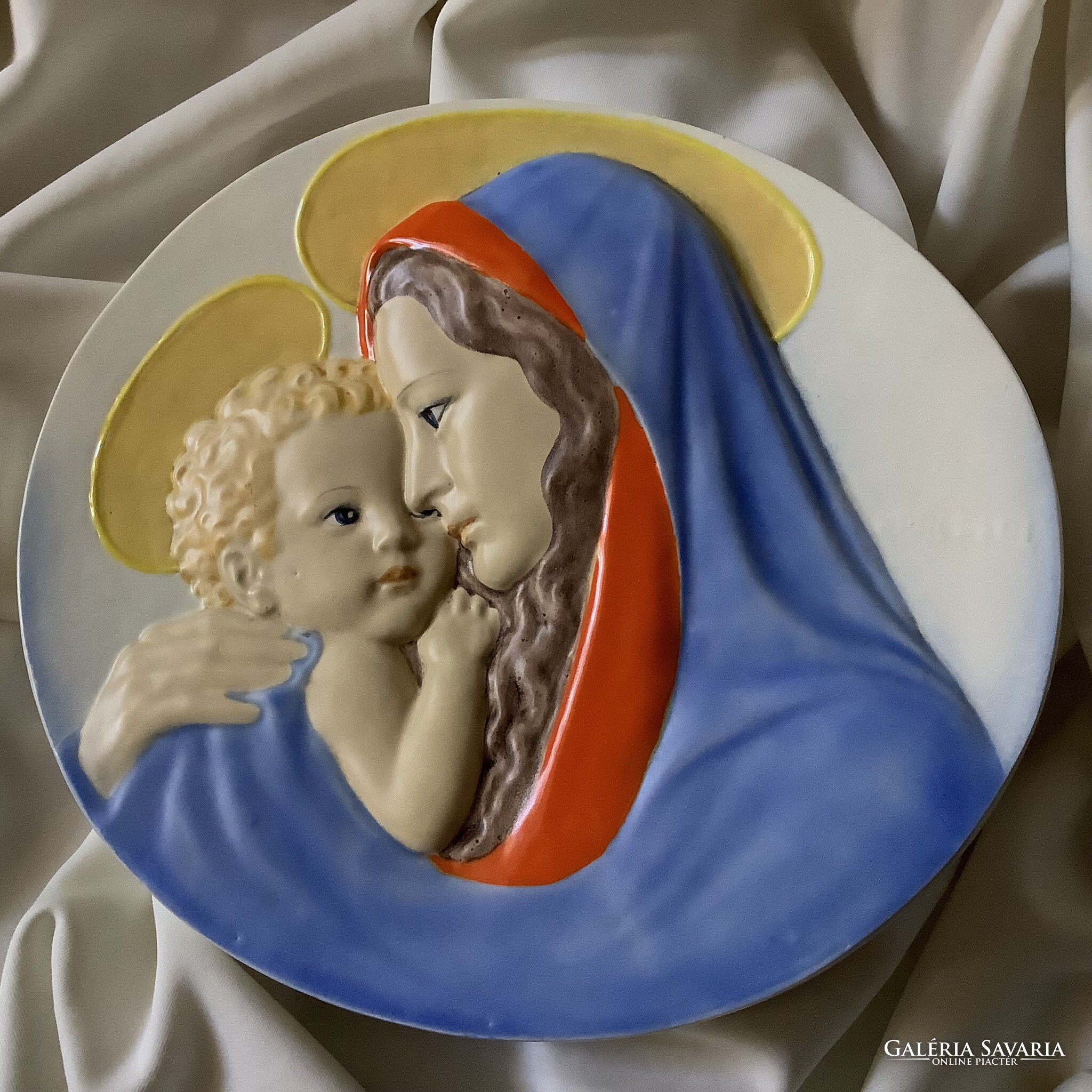 Osztrák Szignózott Perl dombormű Mária Jézus templom mise szentkép ...