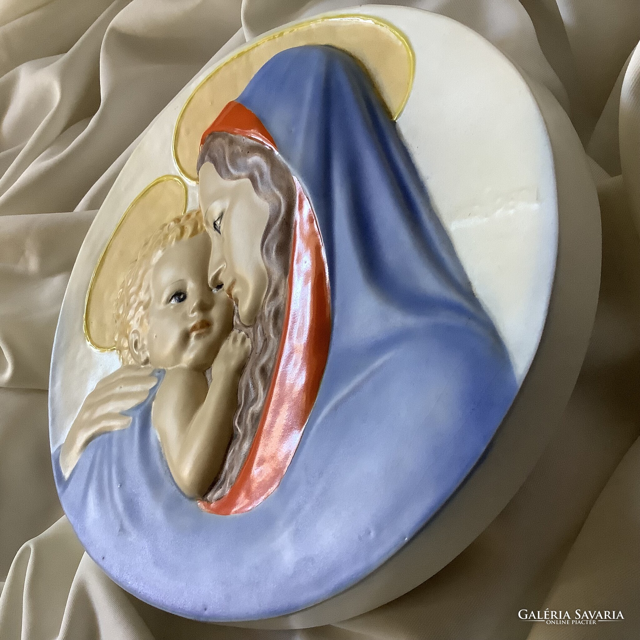 Osztrák Szignózott Perl dombormű Mária Jézus templom mise szentkép ...