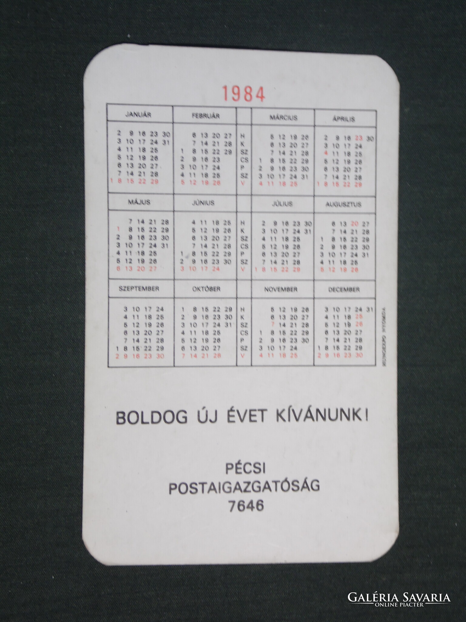Card calendar, Pécs post office, graphic designer, Székesegház, 1984 ...