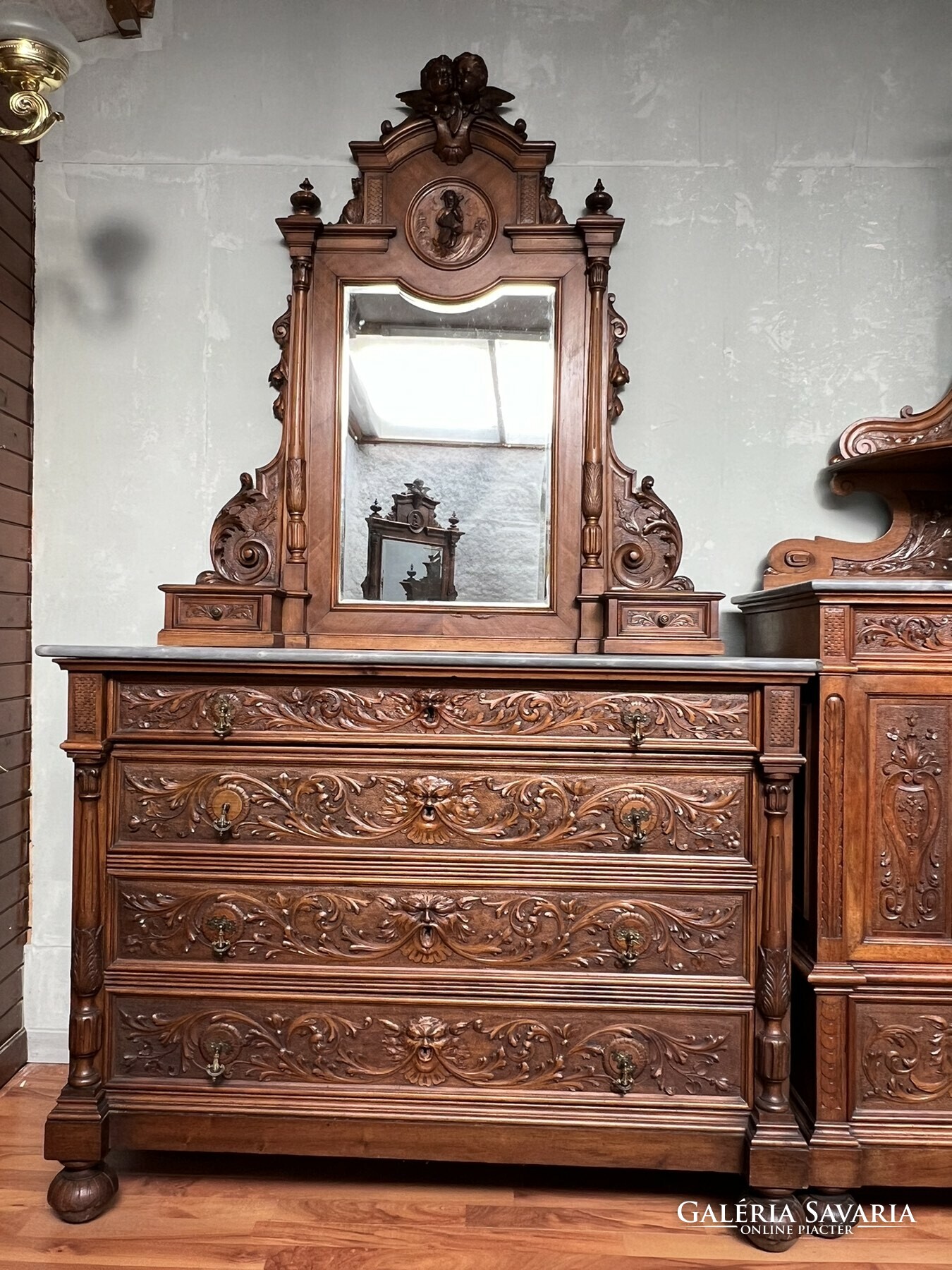 Komplett 8 részes antik 200 éves angyalos hálószoba garnitúra bölcsővel ...