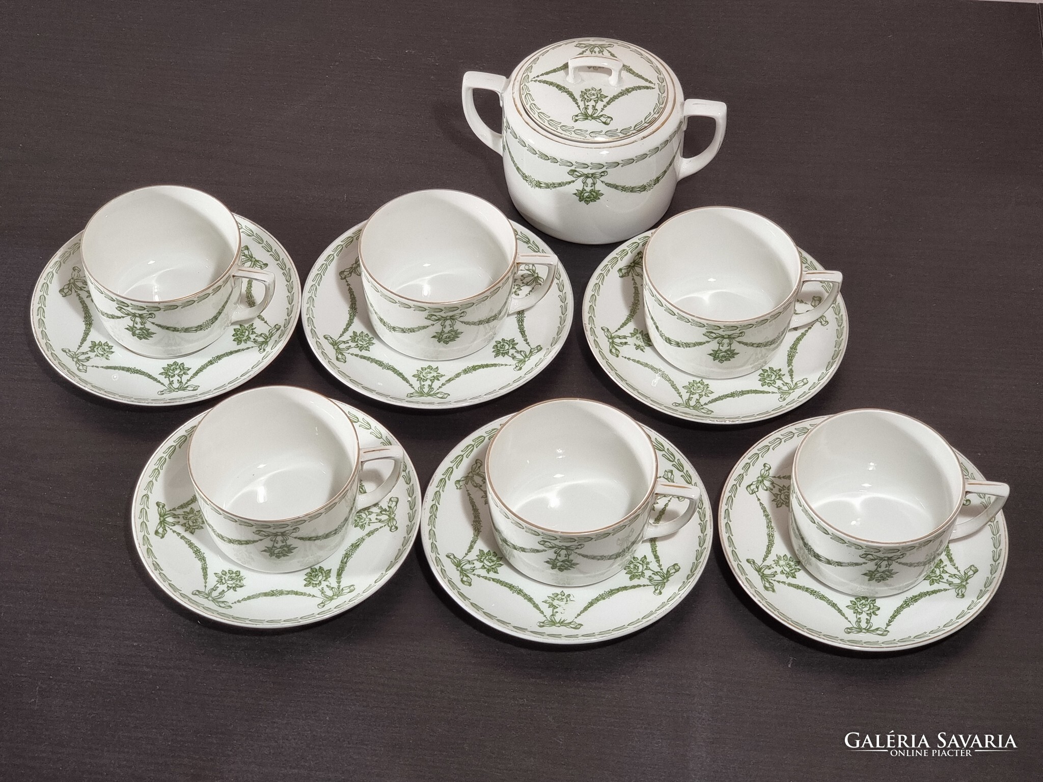 *MZ Moritz Zdekauer osztrák porcelán teás szett, szalag-virág ...
