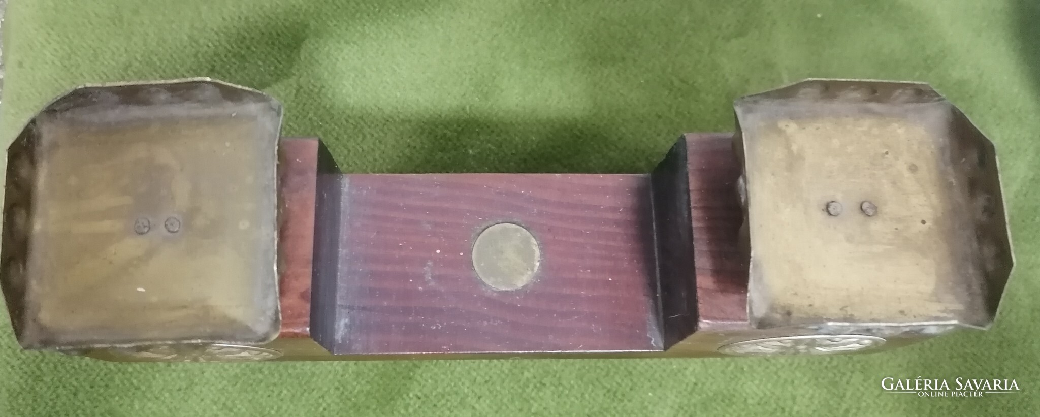 Art deco stílusú fa - réz kombinációjú gyertyatartó - Egyéb régiség ...