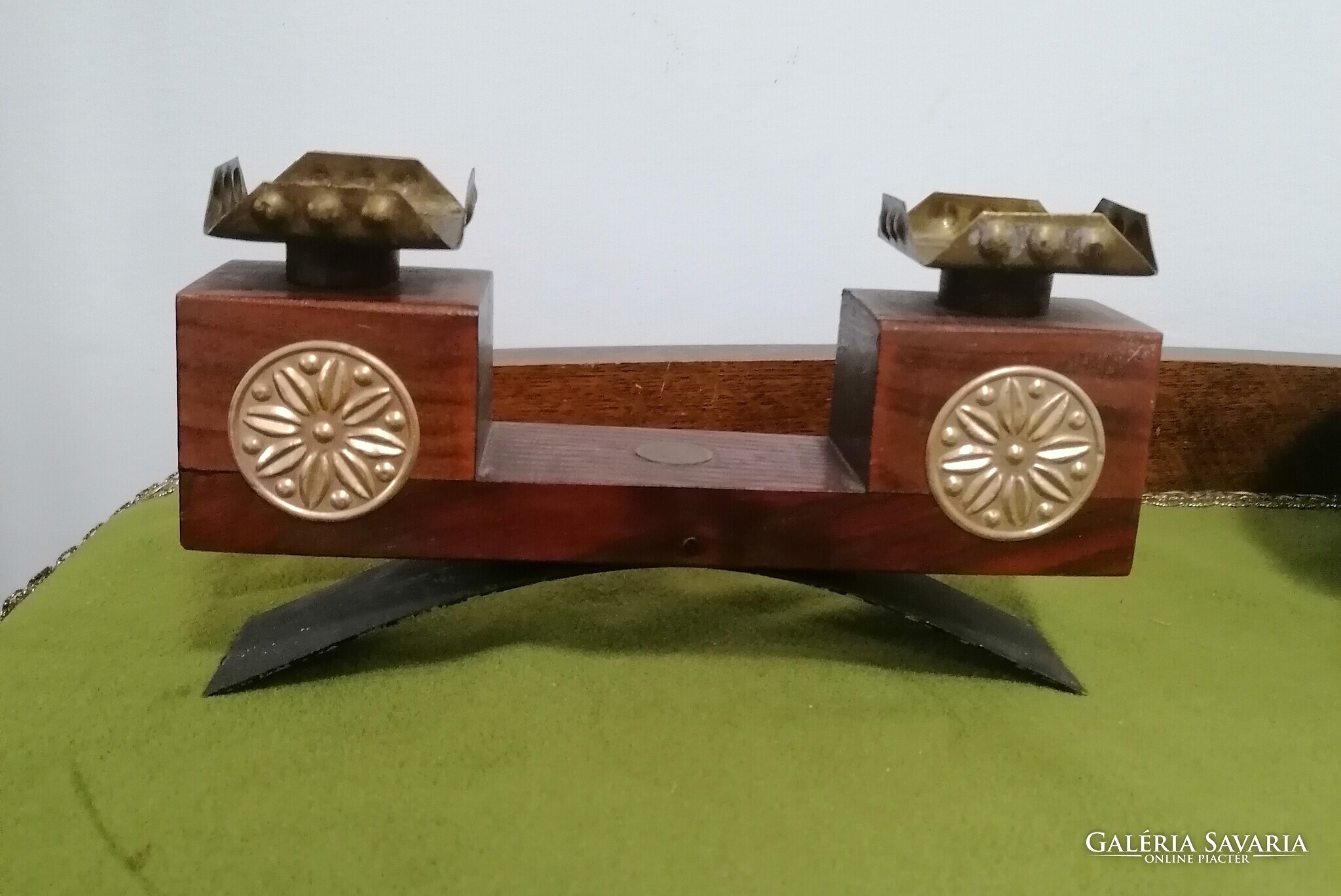 Art deco stílusú fa - réz kombinációjú gyertyatartó - Egyéb régiség ...