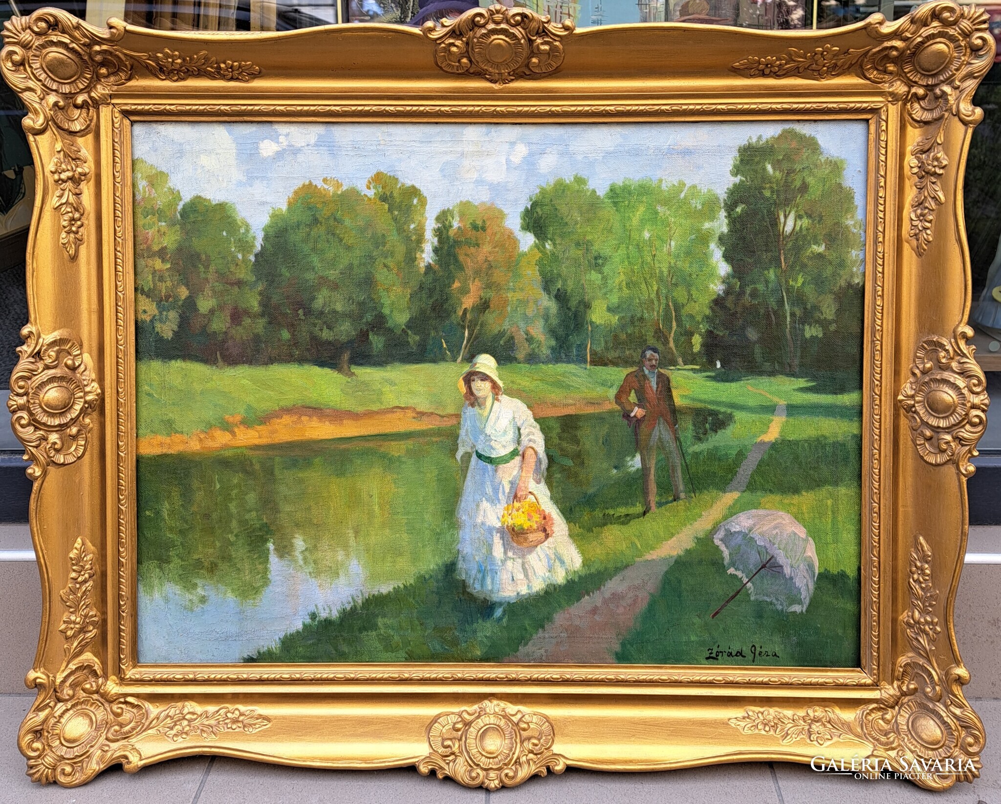 Zórád Géza (1880-1960) : Udvarlás, 60x80 cm. - Festmény | Galéria ...