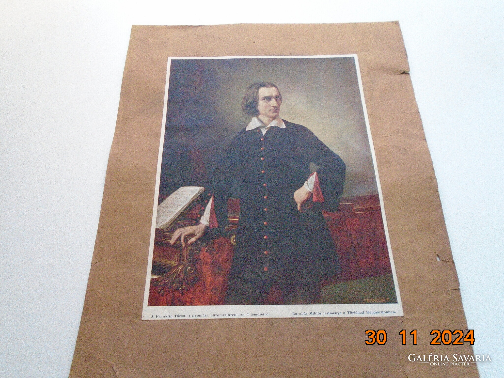 LISZT FERENC Barabás Miklós festménye fotómásolata nyomata Franklin ...