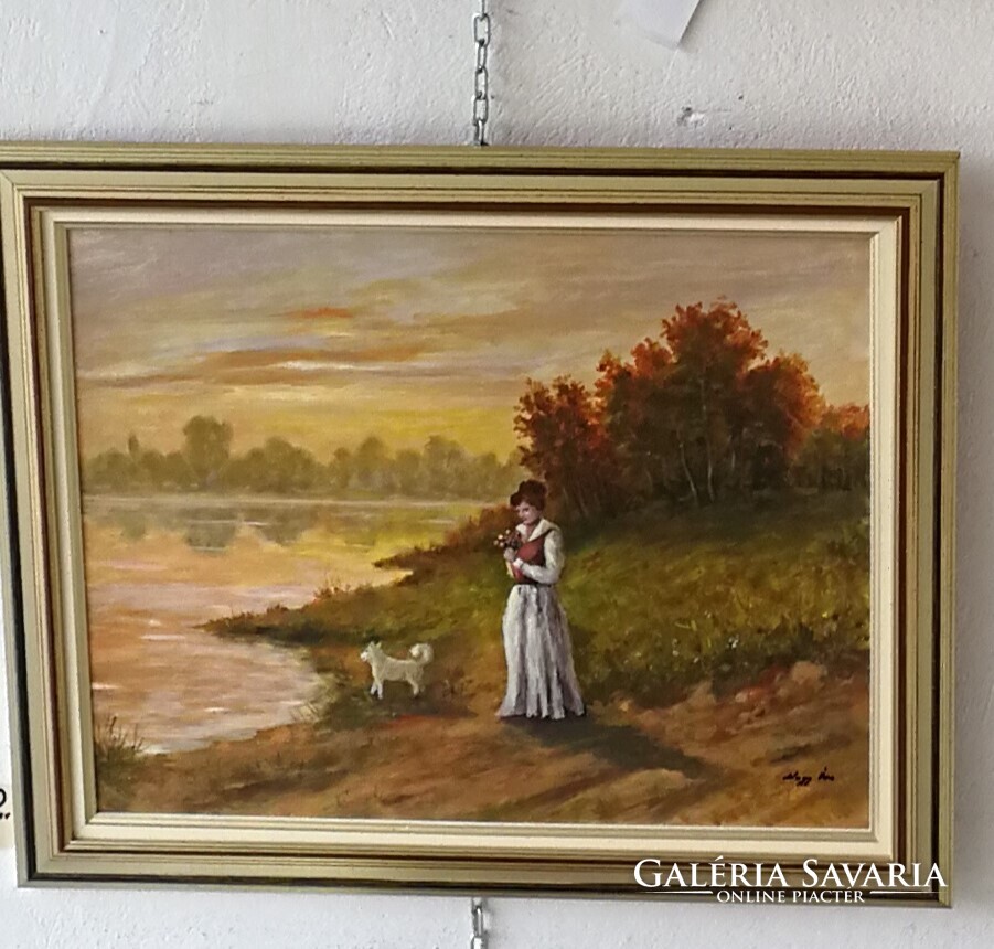 Nagy Éva(1954) -Séta a fehér kutyával 40x50 cm. Közvetlen a művésztől ...