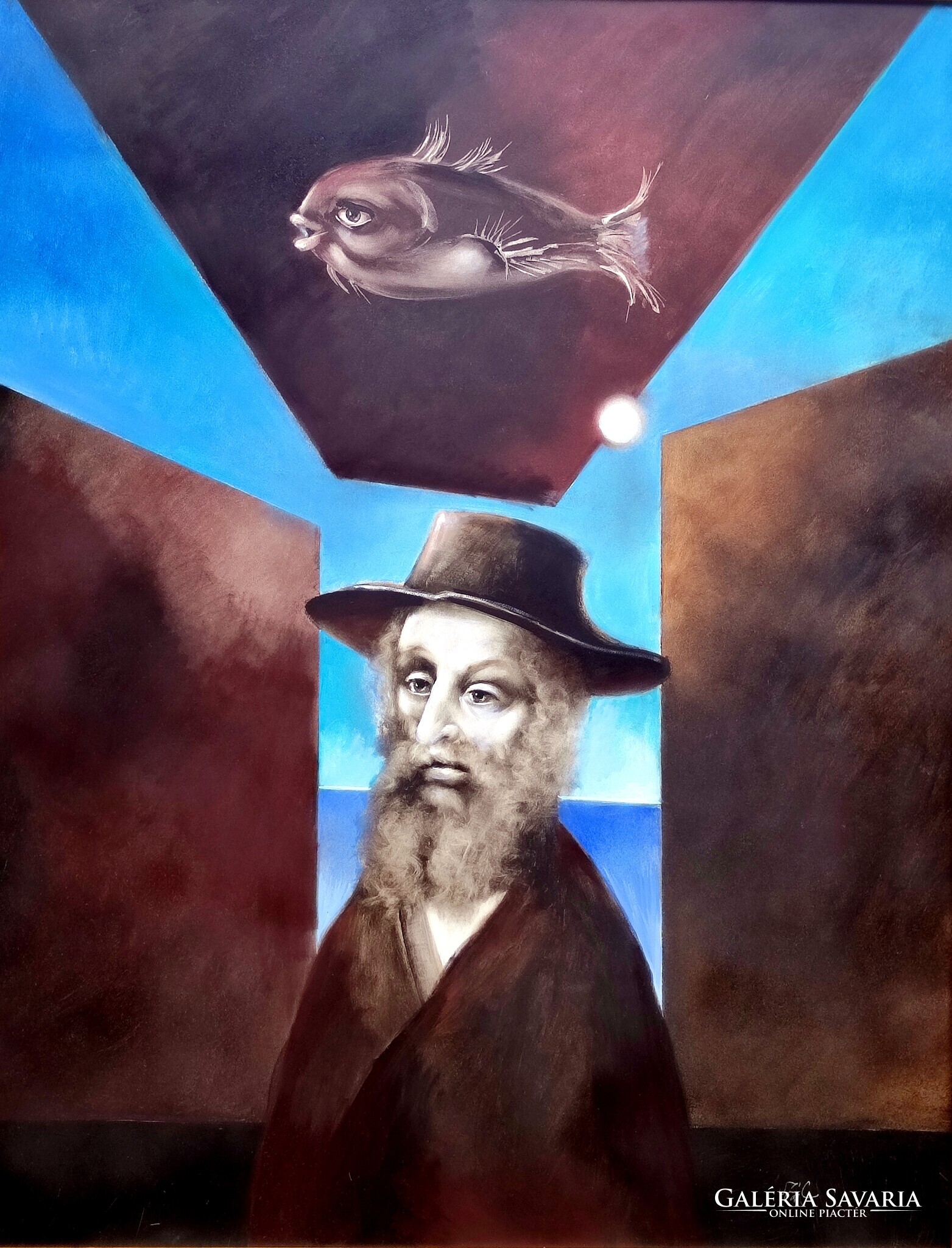 Szász Endre: Halra vágyó (Szakállas önarckép), a 80-as évek első fele ...