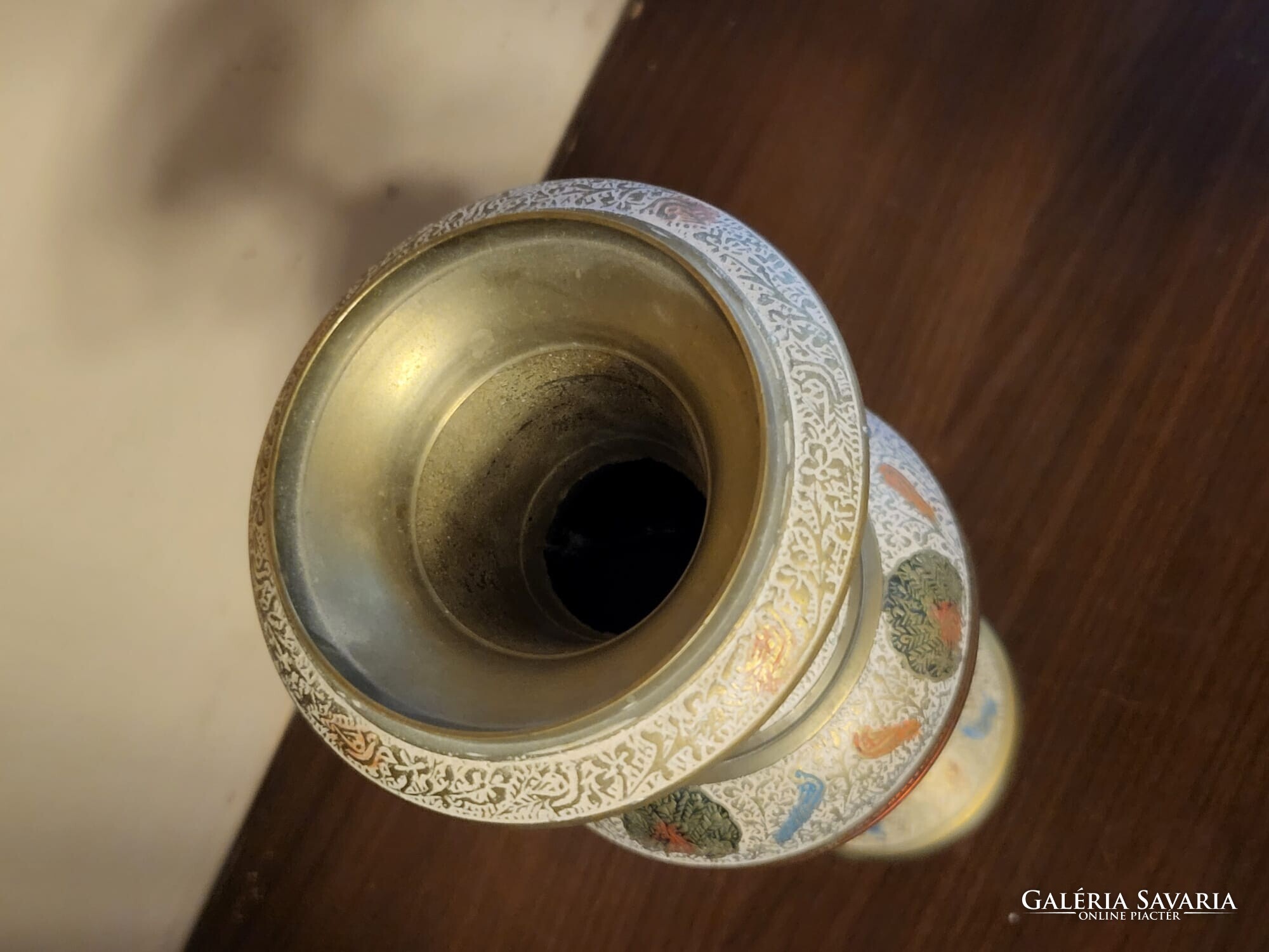 Indiai/Ázsiai sárgaréz váza – Kézműves Páva és Madár Motívumokkal ...