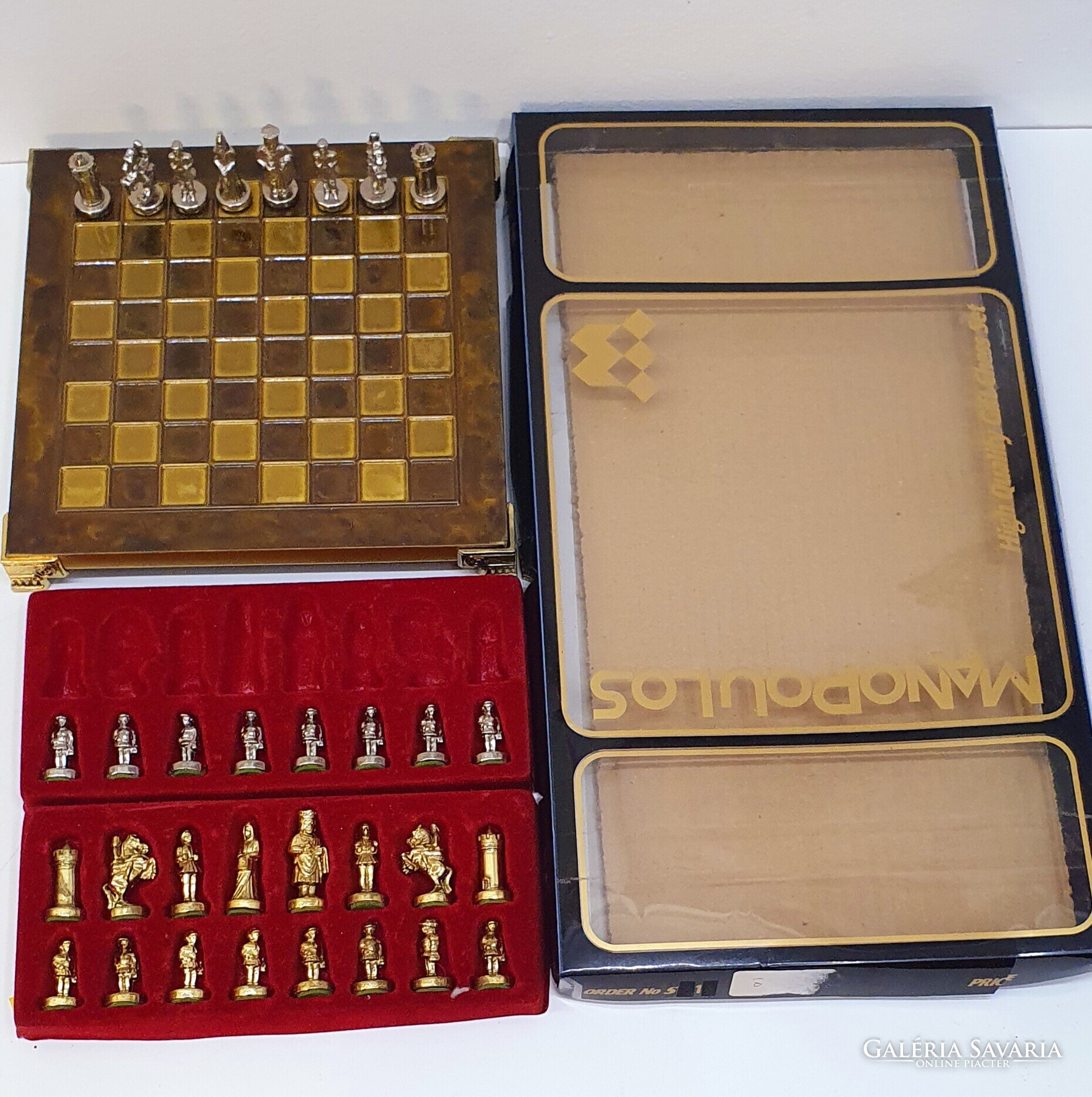 Manopaulos görög sakkészlet eladó, hibátlan, réz sakktábla, figurális ...