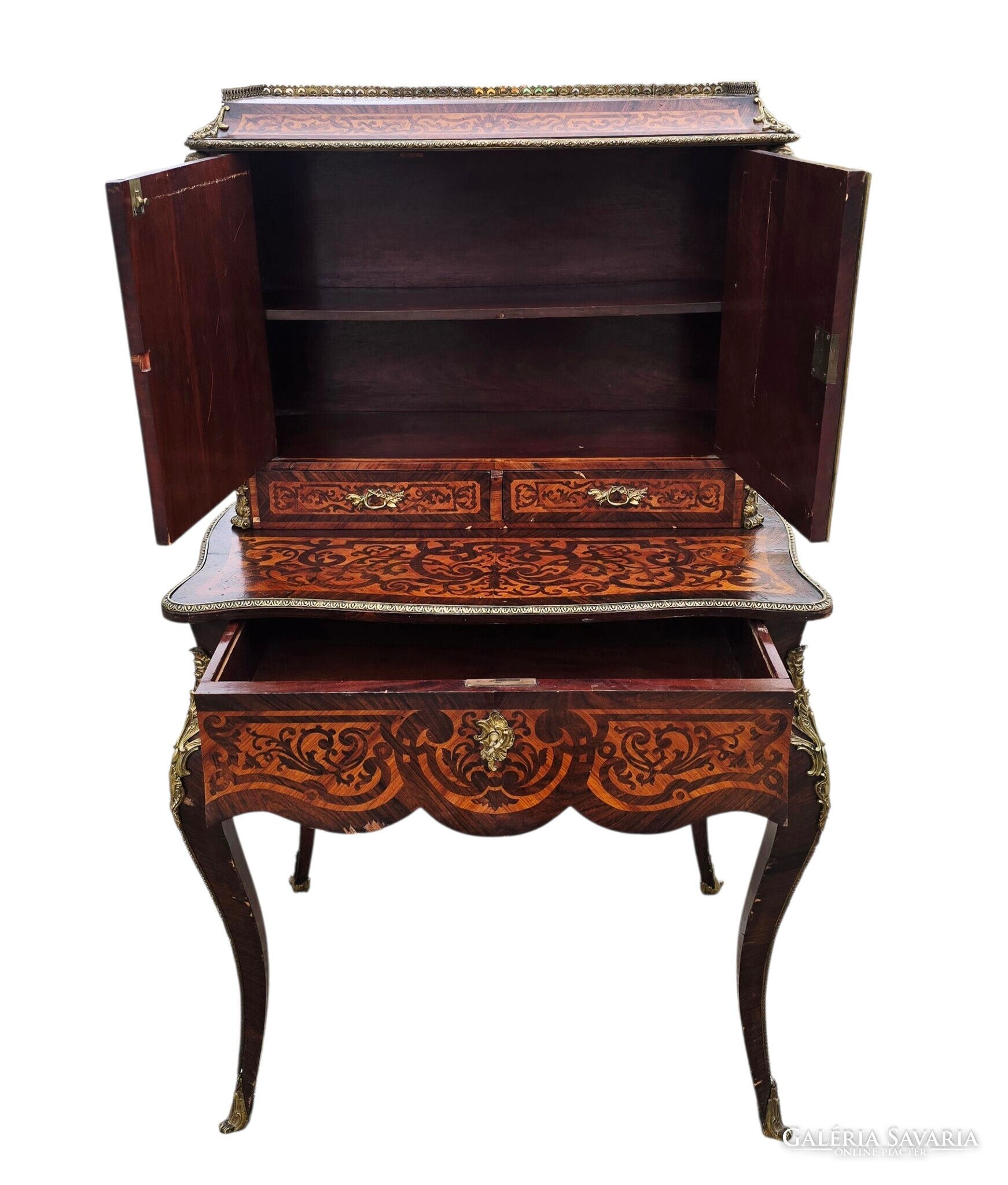 Gyönyörű antik boulle stílusú pipereszekrény, ékszerszekrény B272 ...