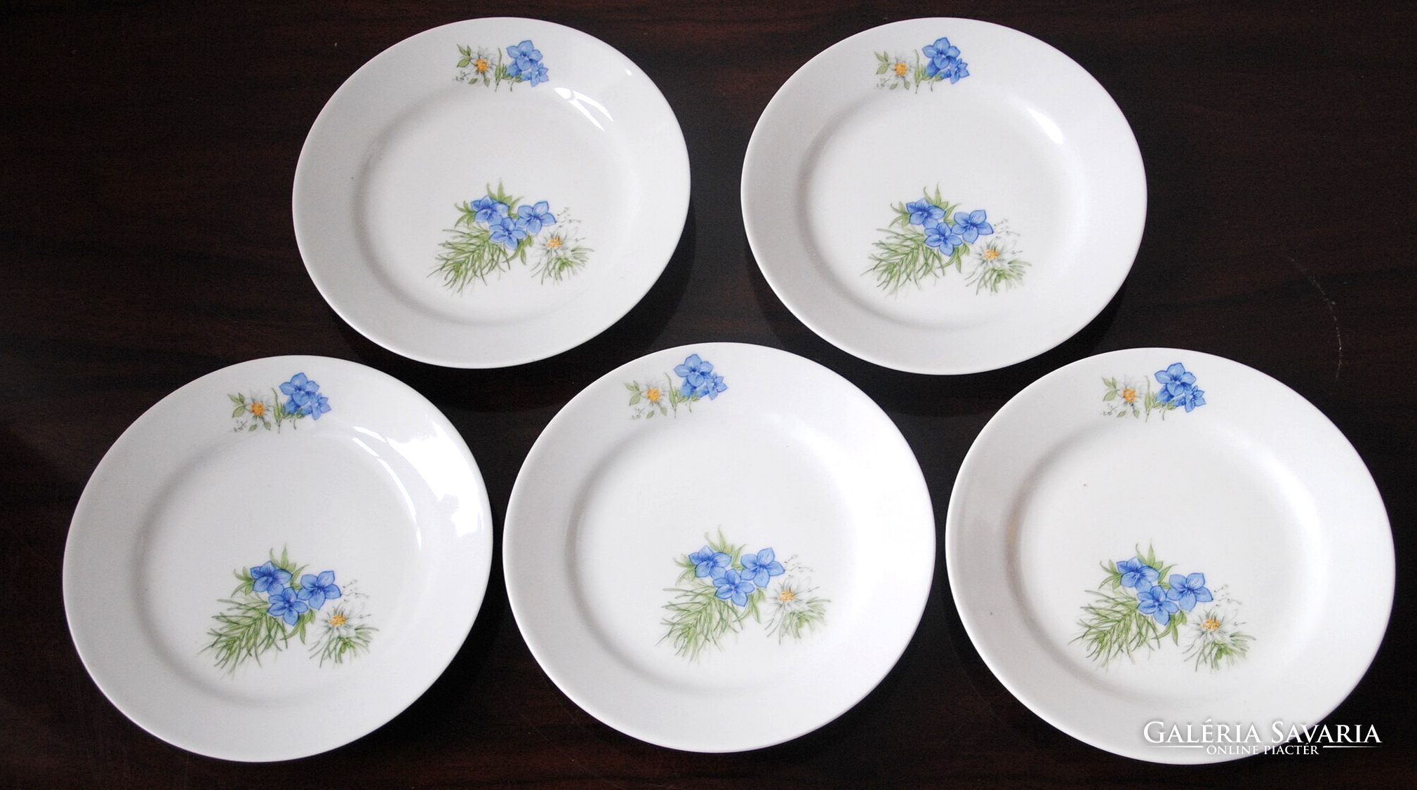 5 DB-OS HIBÁTLAN KAHLA NÉMET PORCELÁN SÜTEMÉNYES TÁNYÉR KÉSZLET KÉK VIRÁGOS DEKORRAL - Porcelán ...