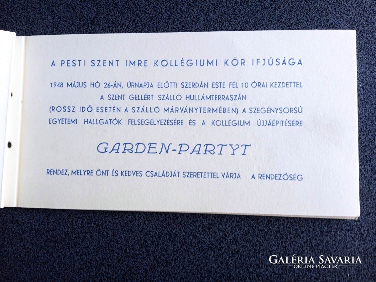 ZA643.56 Meghívó -Szentimrés Garden Party 1948 - A Pesti Szent Imre ...