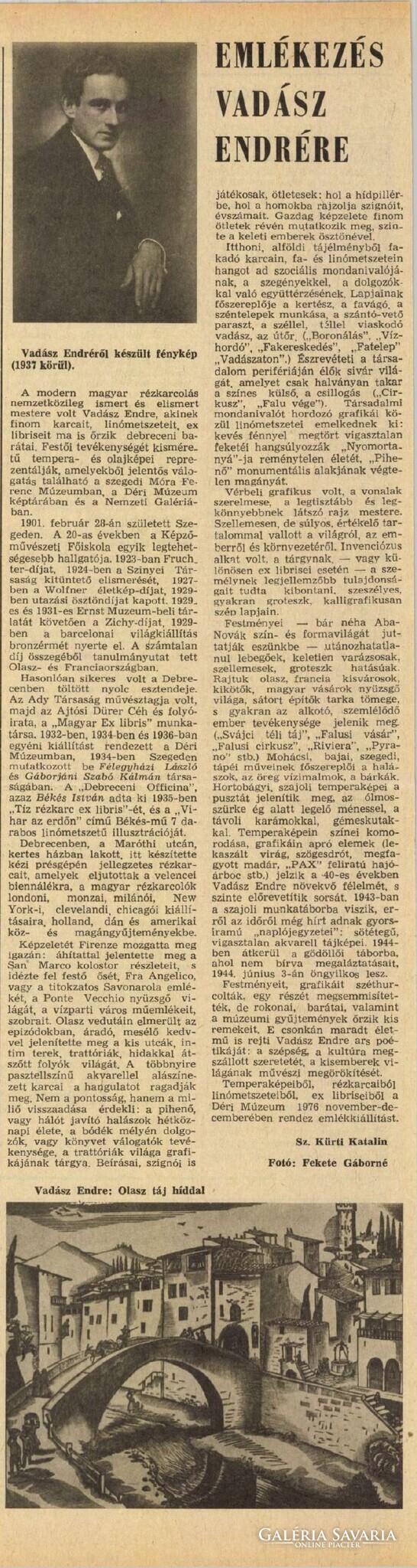 Vadász Endre (1901-1944): Arno, Firenze, 1929 - rézkarc, szignált ...