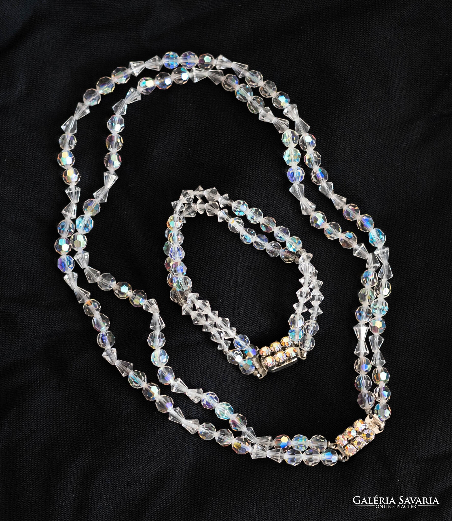 Vintage aurora borealis fazettált üveg kristály gyöngyös kétsoros ...