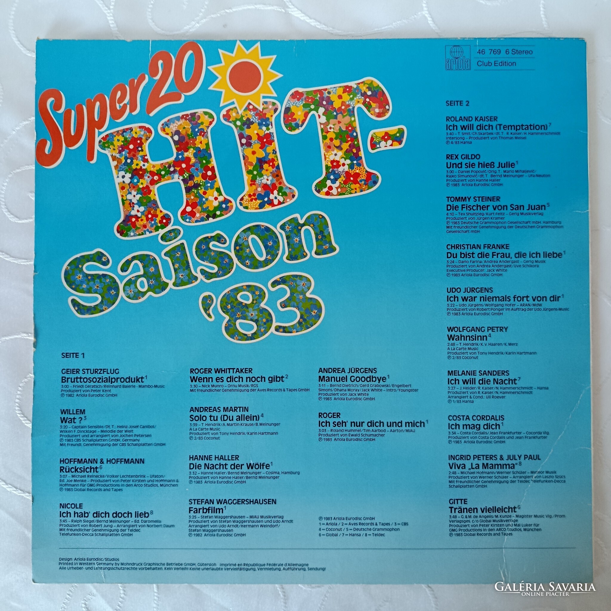 Super 20 - Hit-Saison '83 Bakelit LP – 1983 Ariola – Eredeti 80-as évek ...
