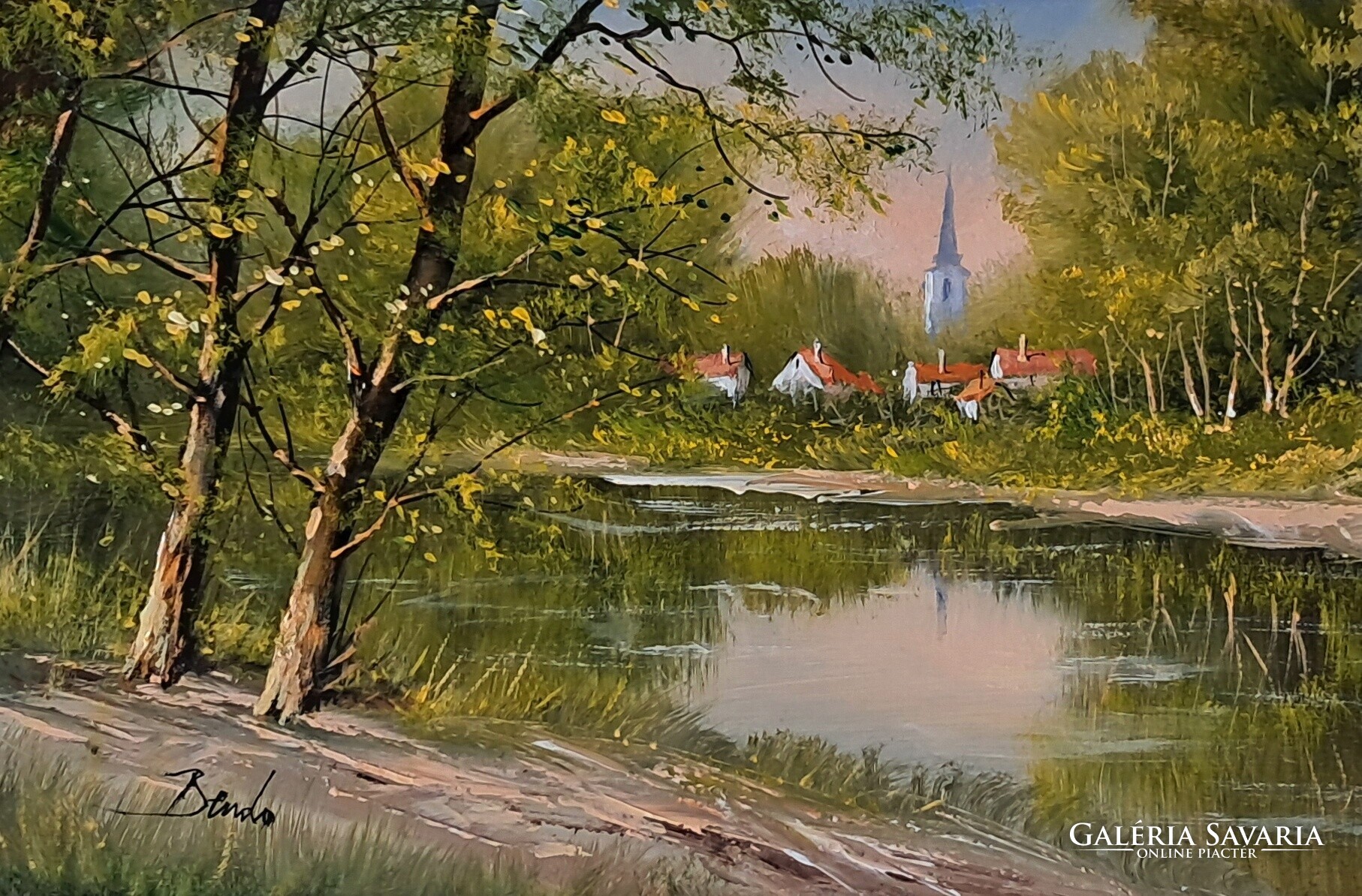 VÉGSŐ ÁR! JAN. 18-IG ÉL! Benda Zoltán "Idilli falucska" olajfestmény ...