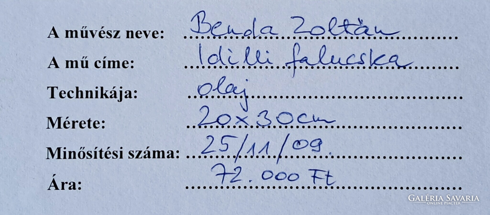 VÉGSŐ ÁR! JAN. 18-IG ÉL! Benda Zoltán "Idilli falucska" olajfestmény ...