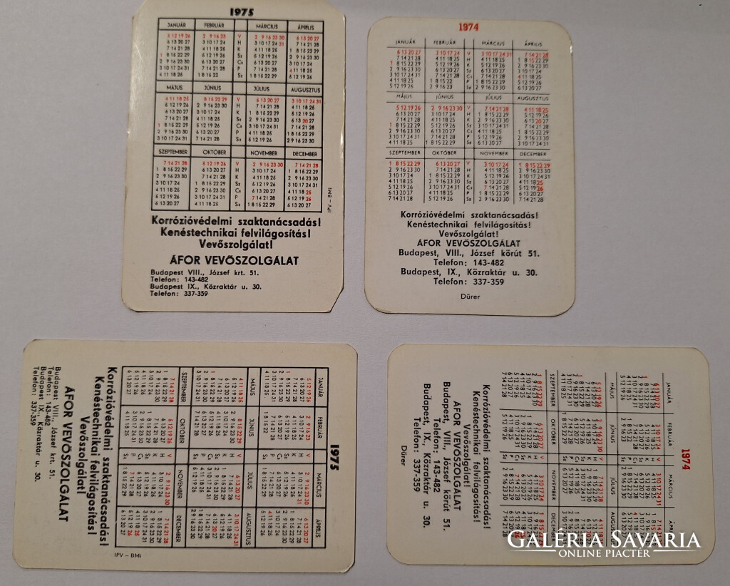 Áfor Benzin-Olaj kártyanaptárak, 4 db. 1974,1975 - Gyűjtemény | Galéria ...