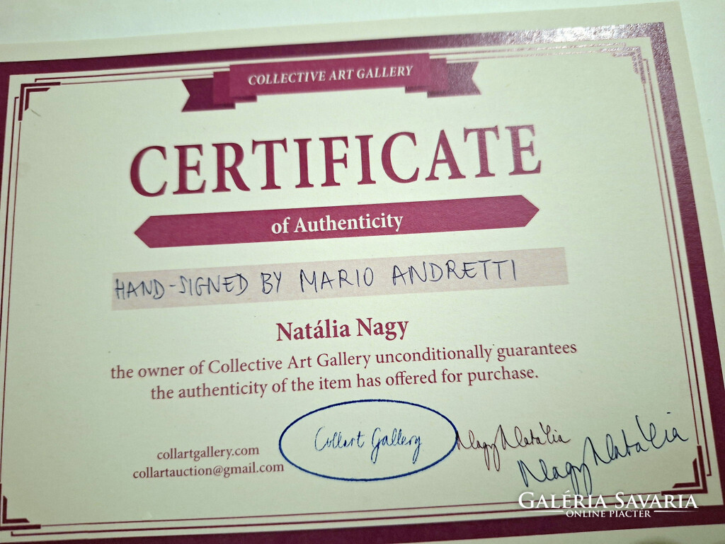 Mario Andretti (F1 Bajnok) autóversenyző aláírása hitelesítéssel fotón ...