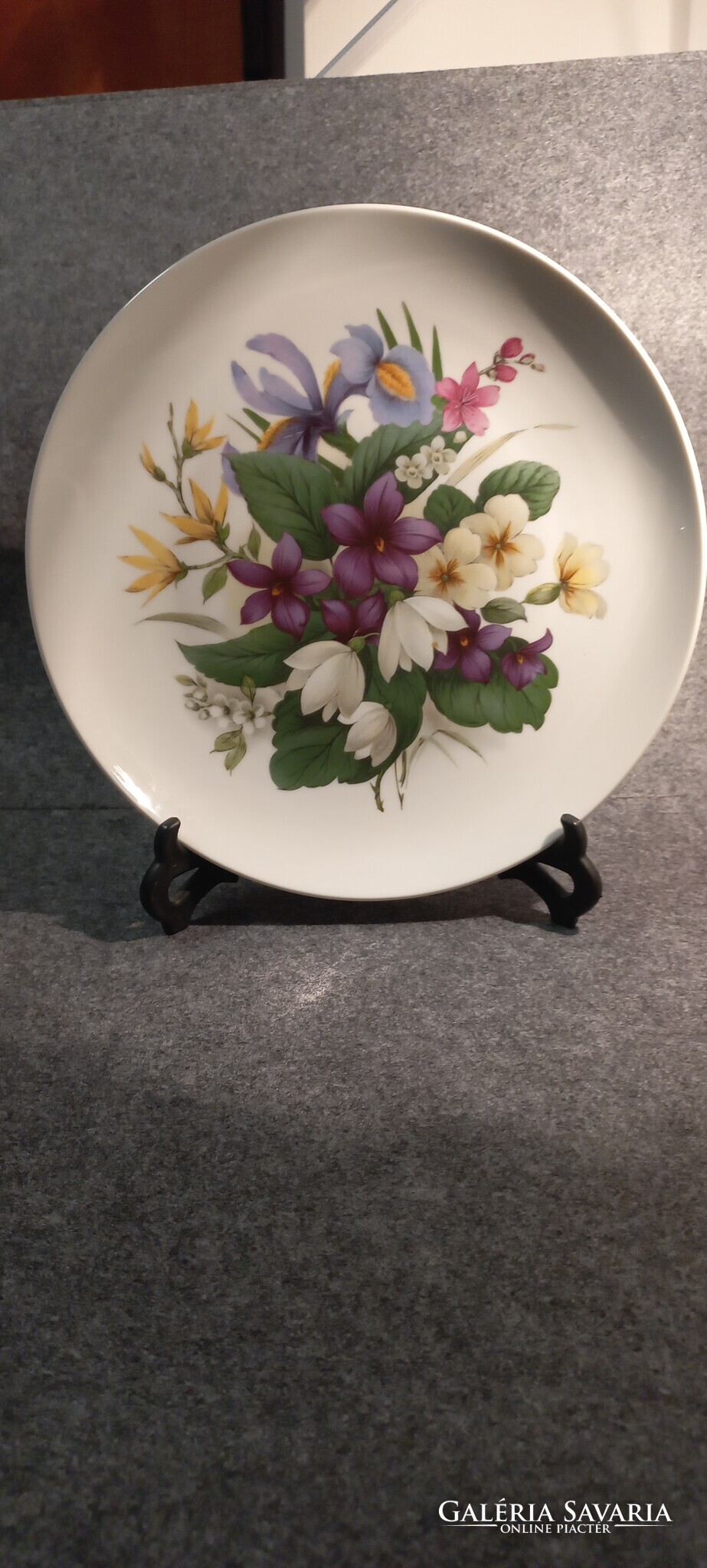 Német, jelzett, sorszámozott virágos falitányér 3 x 24 cm, hibátlan ...