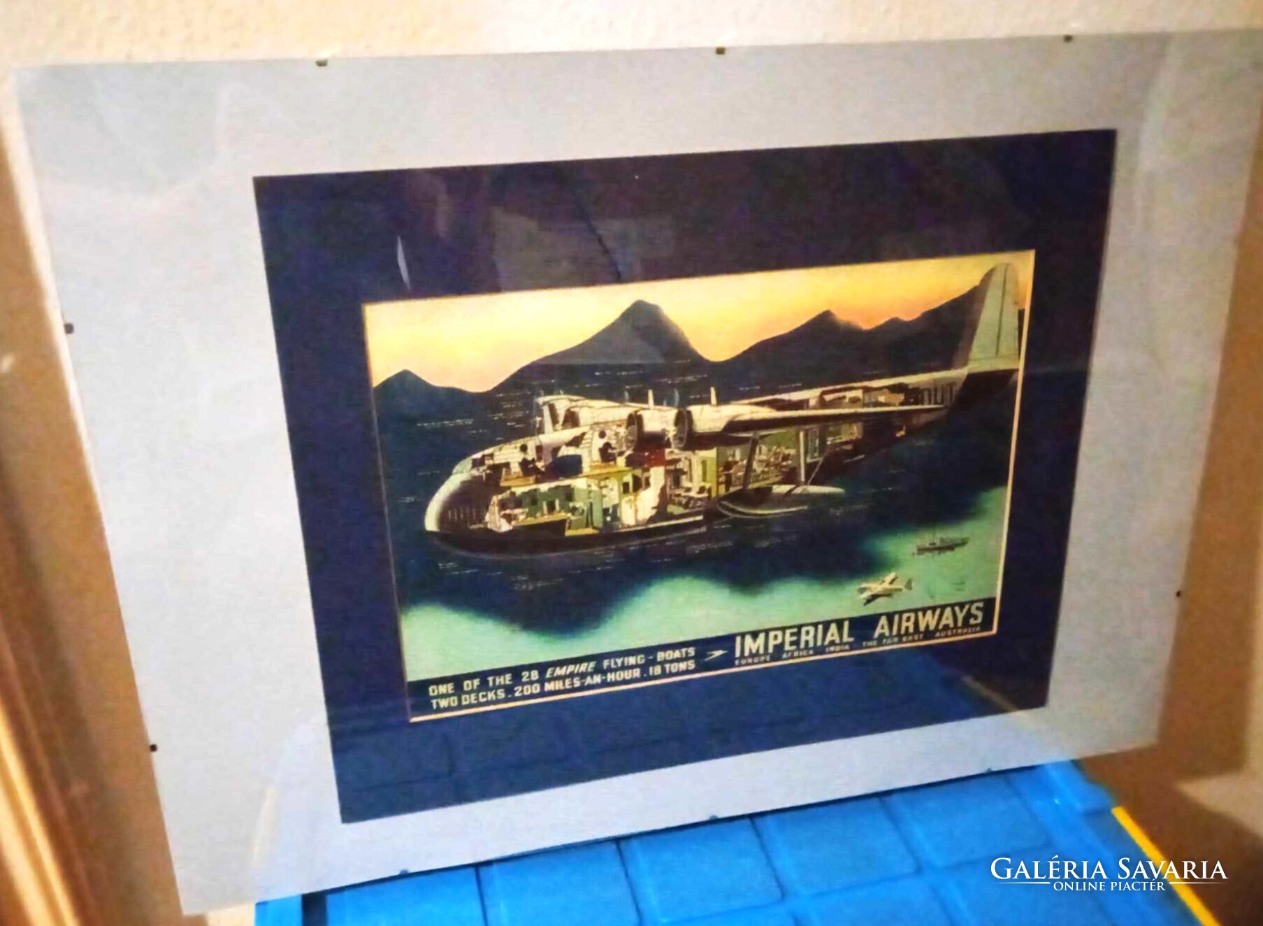 IMPERIAL AIRWAYS, FLYING BOAT offset lithograph in colors in frame of ...