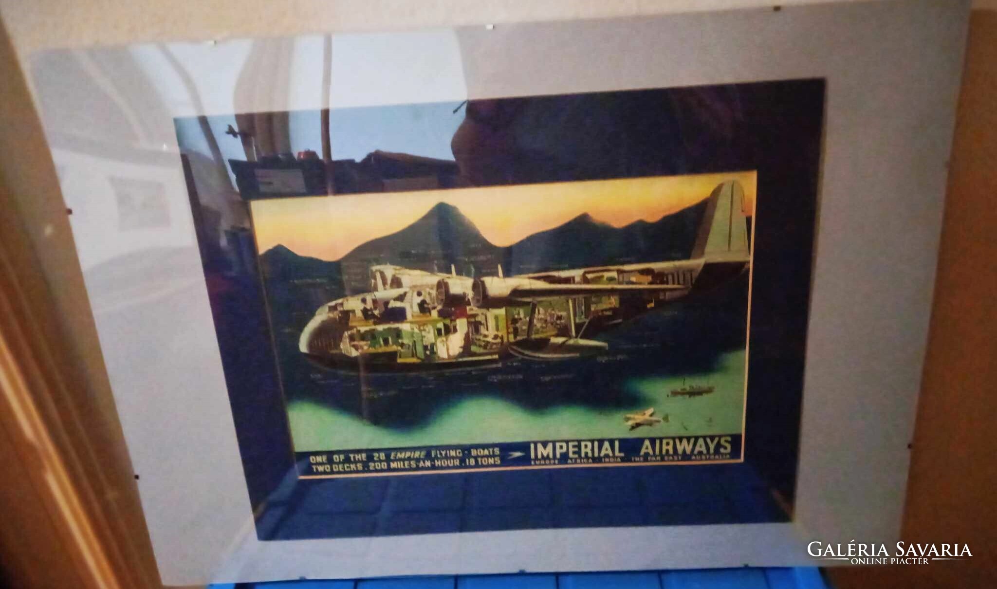 IMPERIAL AIRWAYS, FLYING BOAT offset lithograph in colors in frame of ...