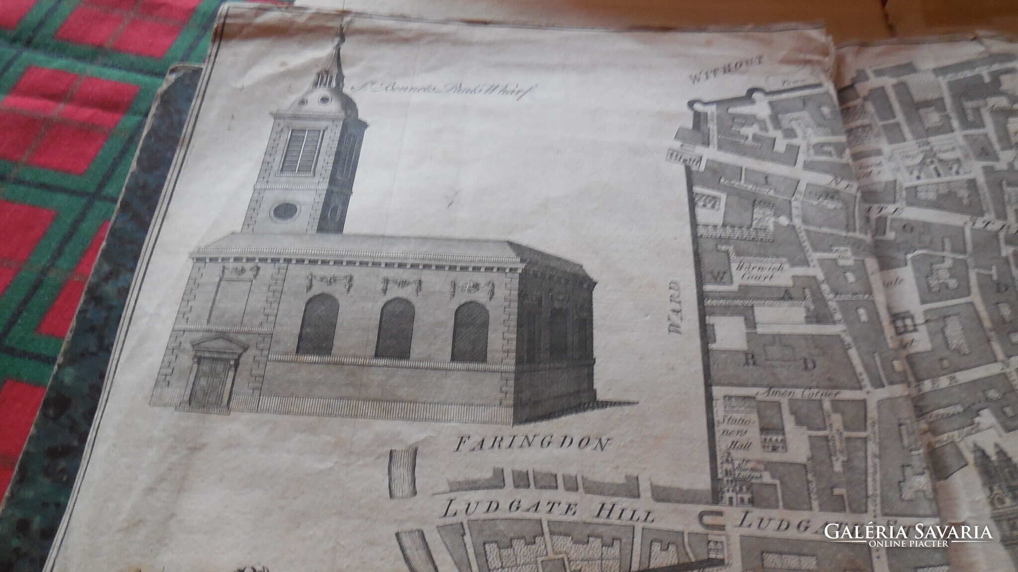 Antik térkép , LONDON 1755. régi metszet- térkép a belvárosról a Temze ...