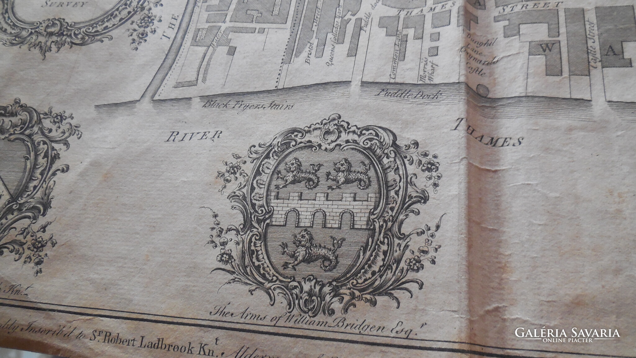 Antik térkép , LONDON 1755. régi metszet- térkép a belvárosról a Temze ...