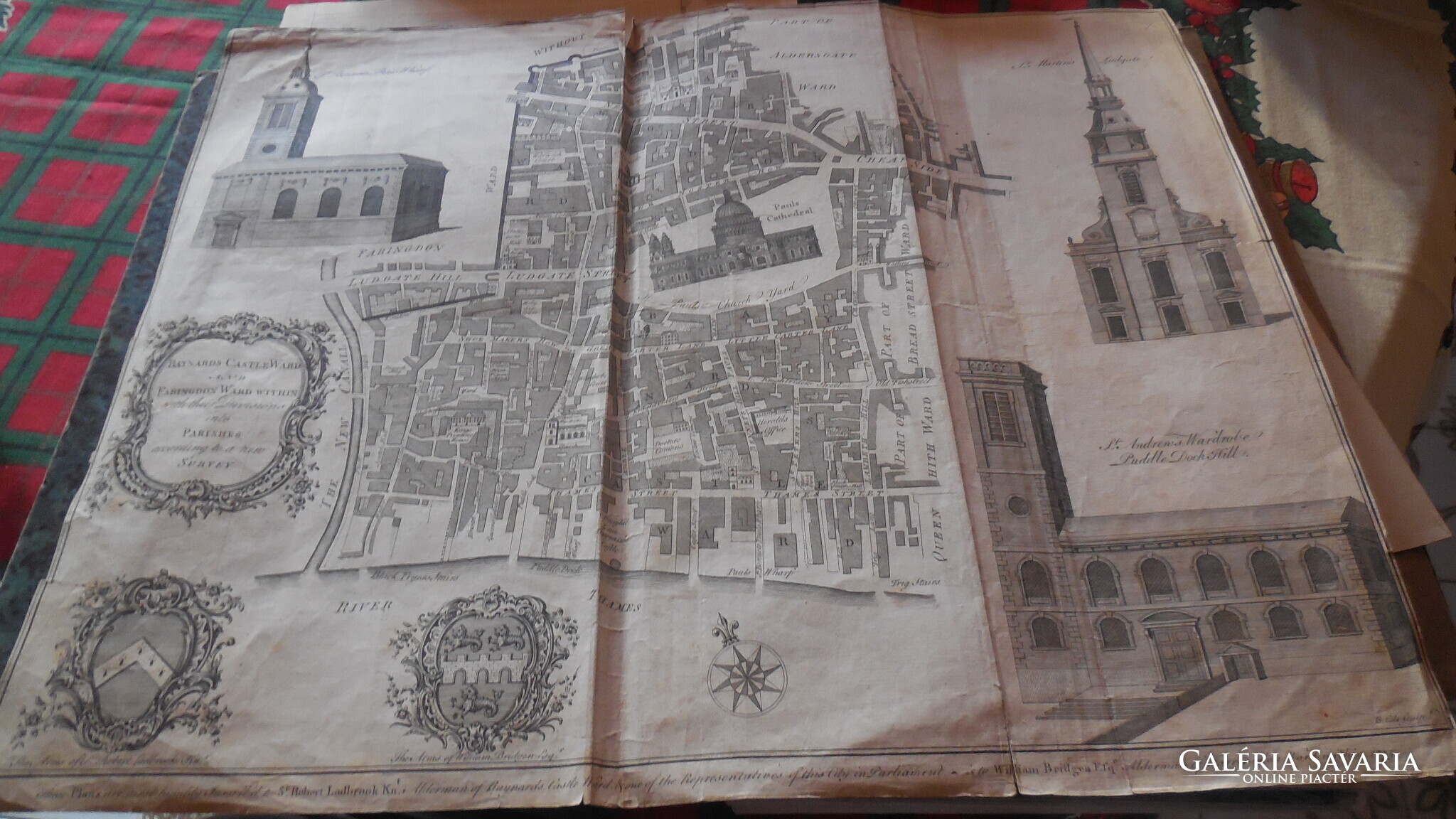Antik térkép , LONDON 1755. régi metszet- térkép a belvárosról a Temze ...