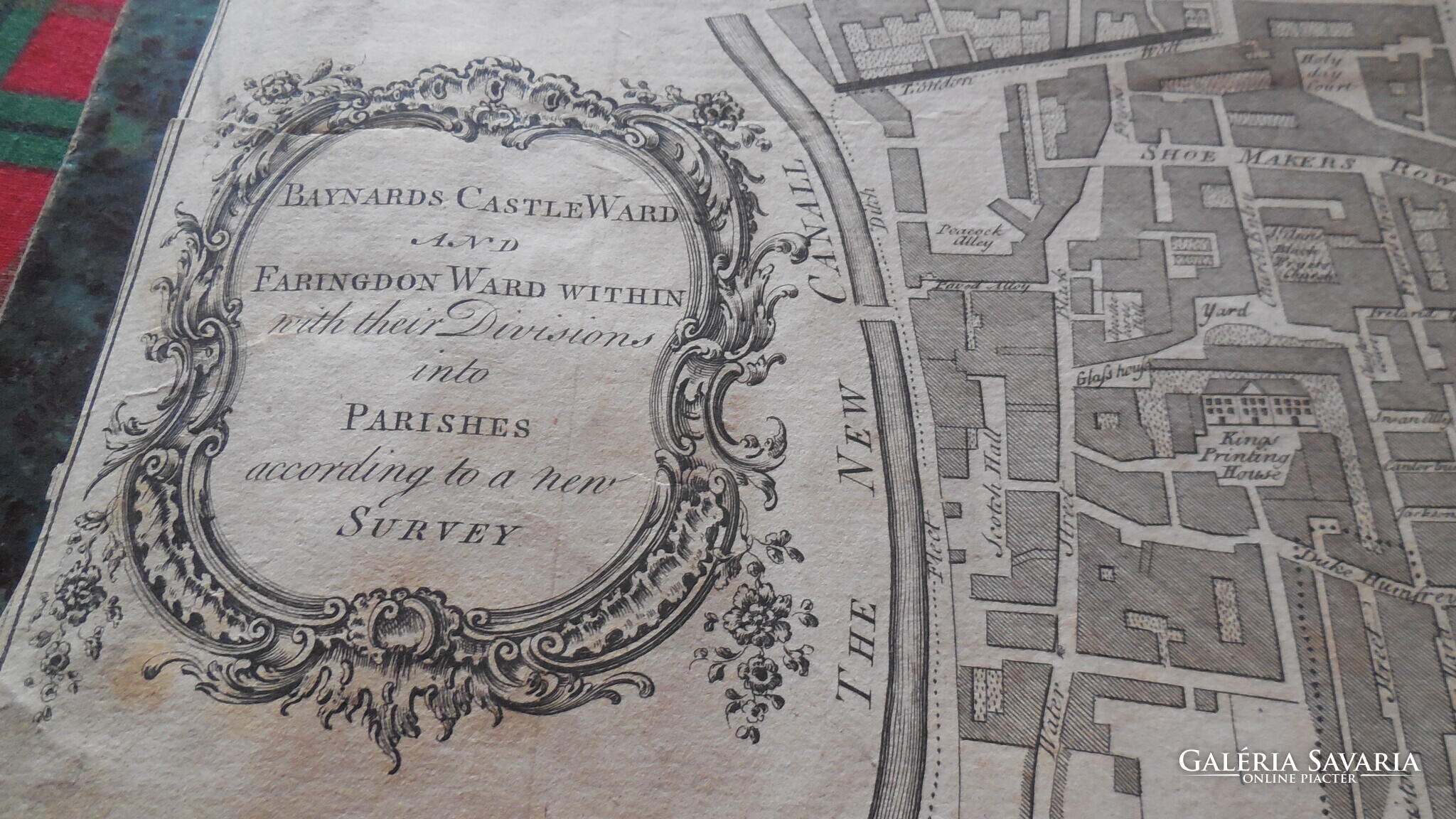 Antik térkép , LONDON 1755. régi metszet- térkép a belvárosról a Temze ...