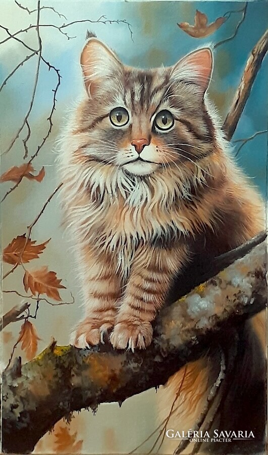 Dabronaki Cica az ágon 50x30 cm olaj-vászon - Festmény | Galéria ...