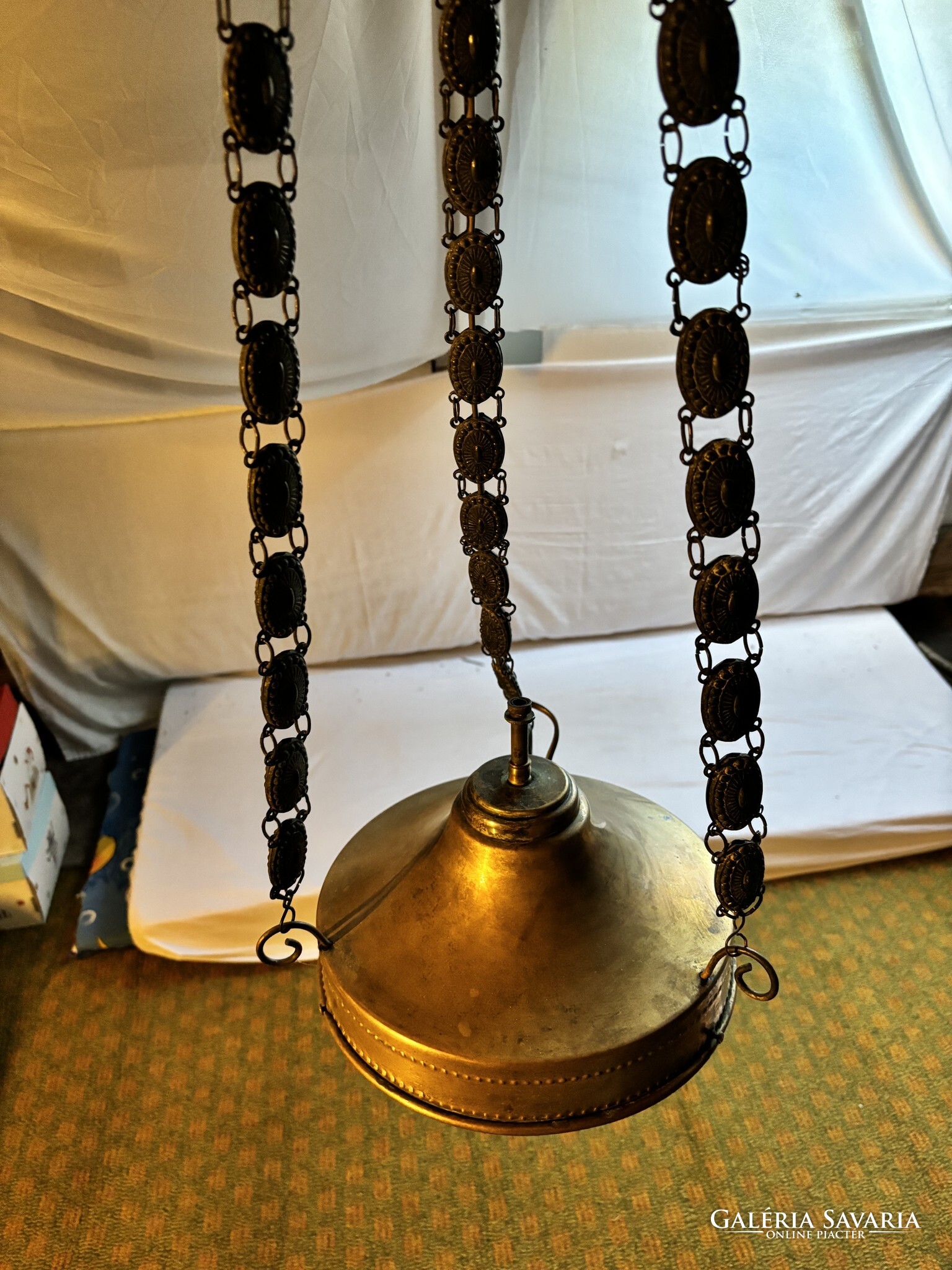 Antik csiszolt üveg burás nagypolgári réz csillár talán szecessziós v ...