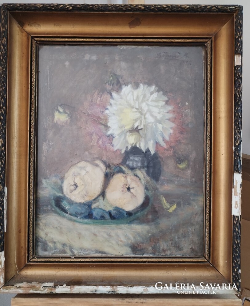 Régi szignózott virágcsendélet festmény 54x64 cm kerettel - Festmény ...